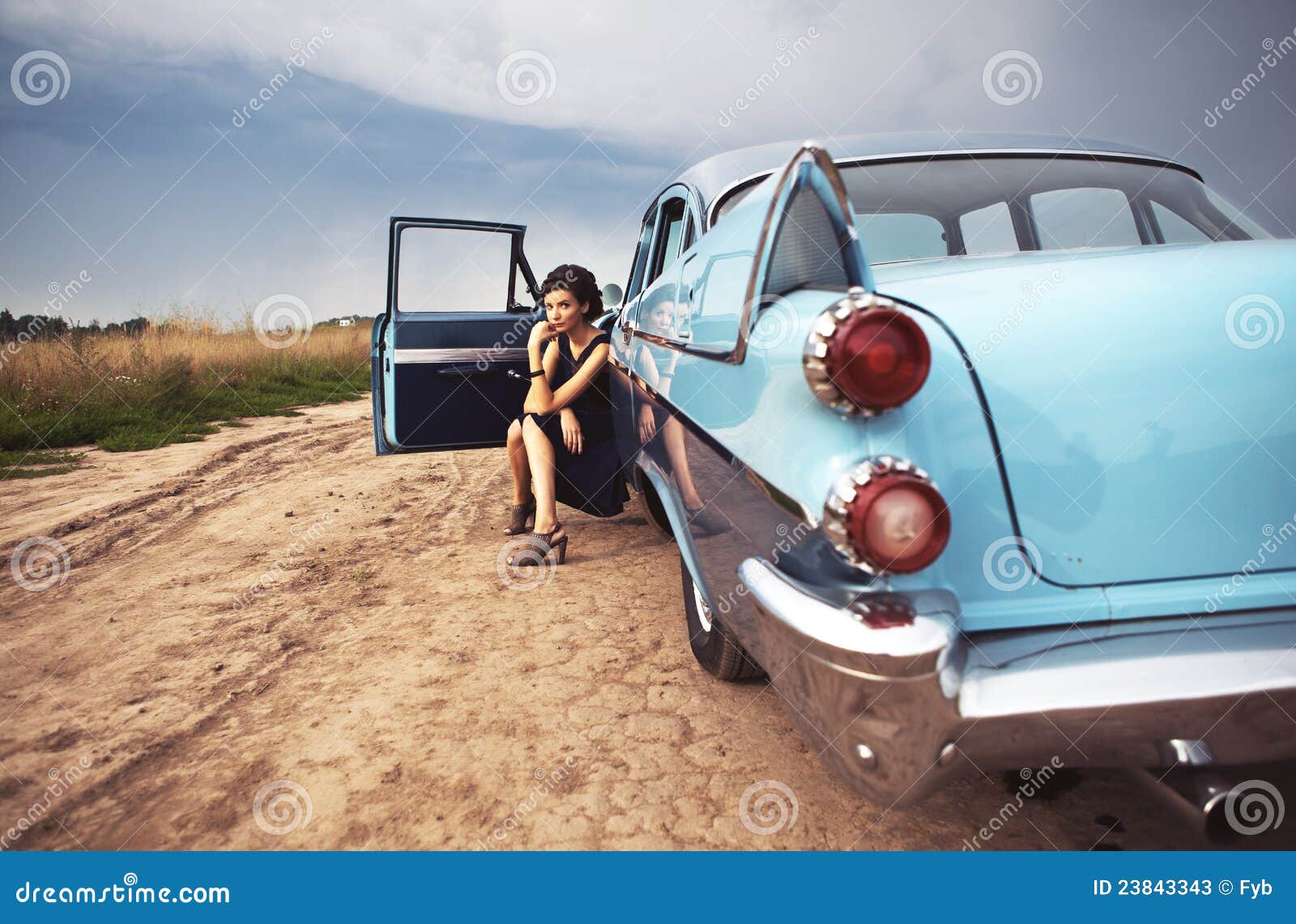 Beautiful Lady Sitting in a Retro Car Stock Image - Image of beauty ...
