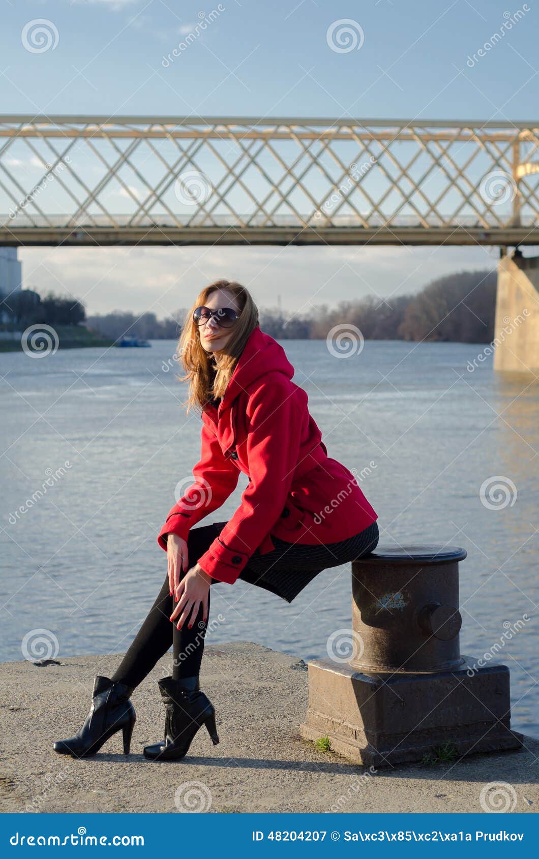 Beautiful Lady Sitting on the River Dock Stock Image - Image of ...