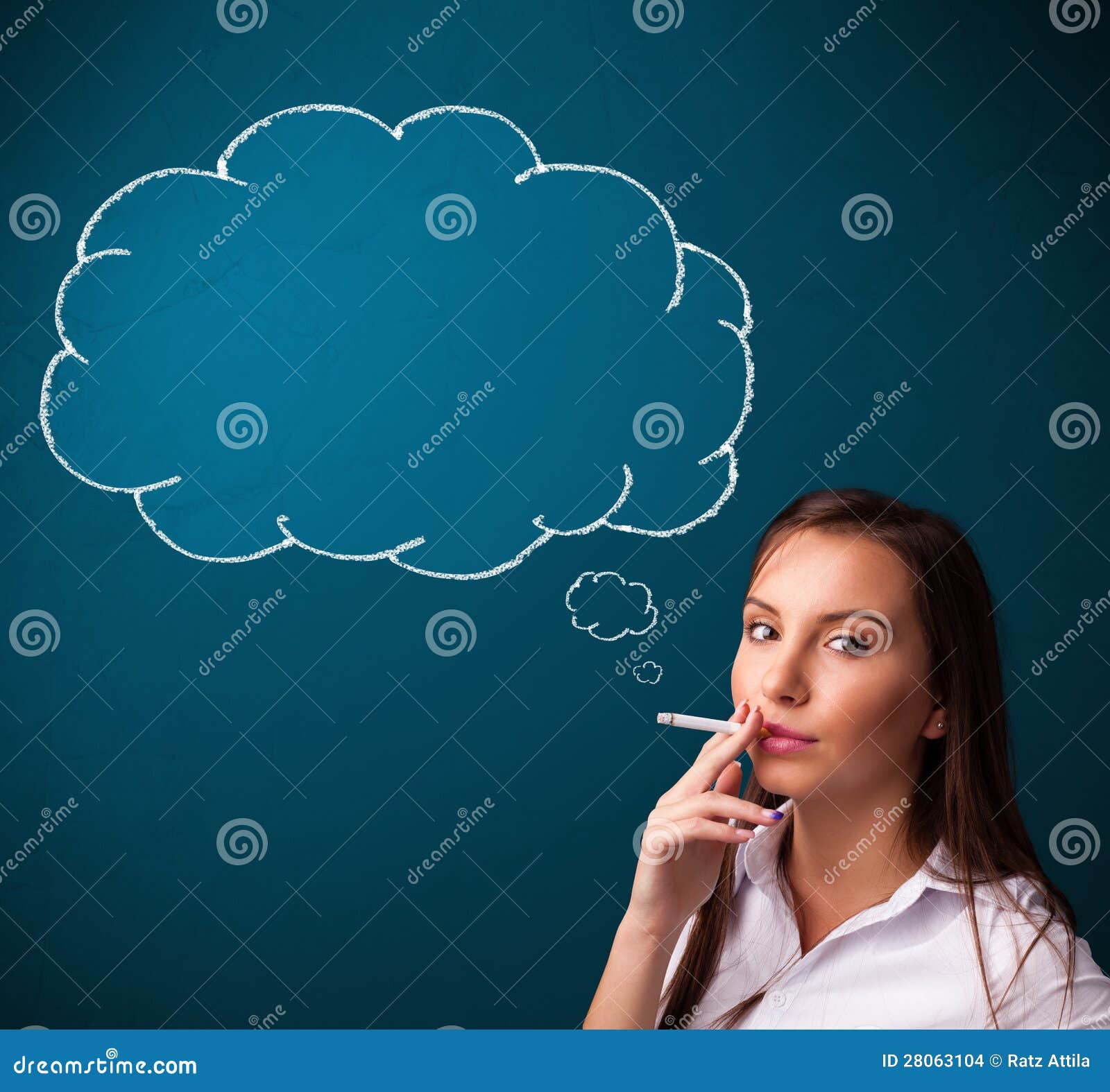 Beautiful Lady Smoking Cigarette with Idea Cloud Stock Photo - Image of ...