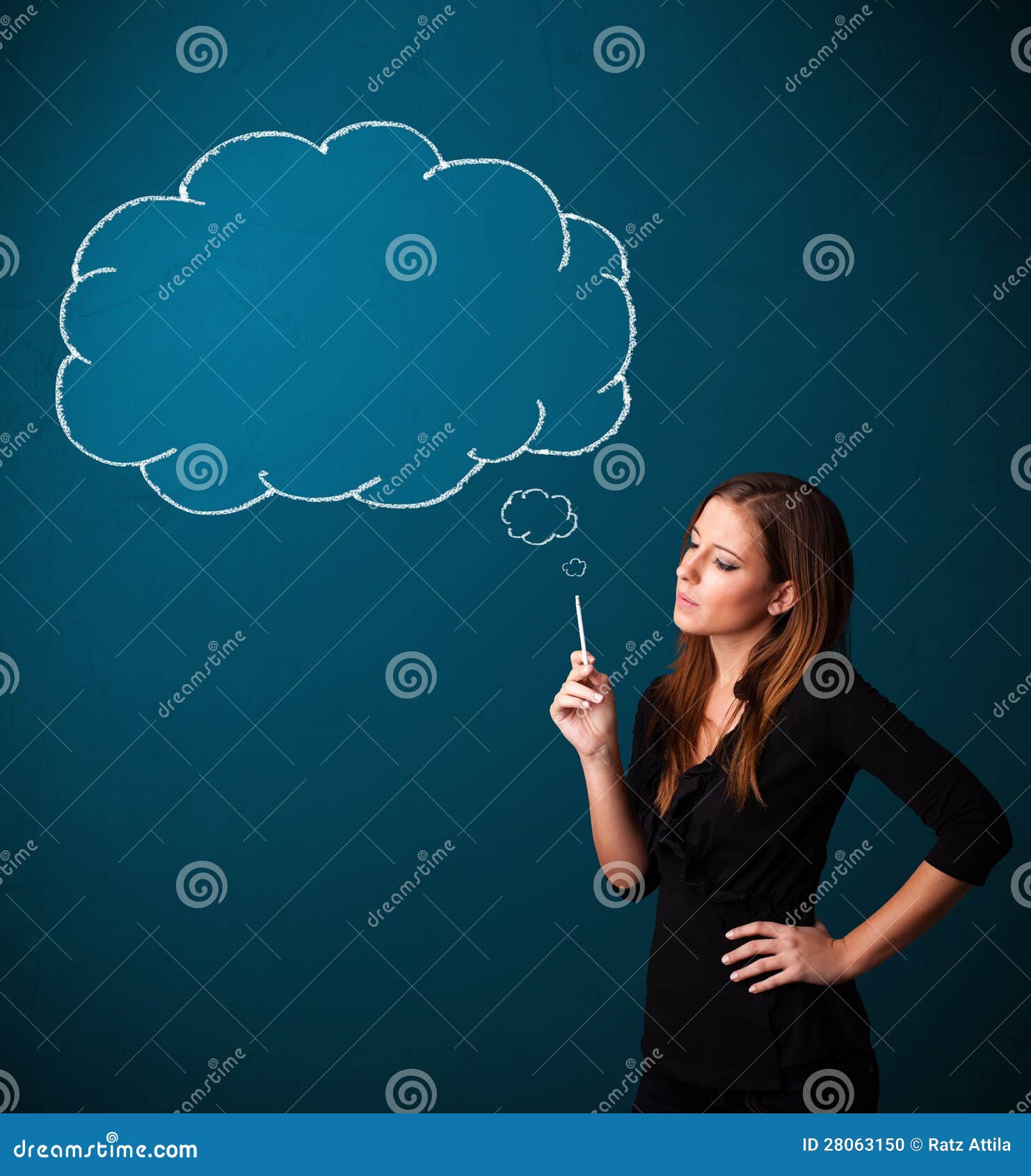 Beautiful Lady Smoking Cigarette with Idea Cloud Stock Photo - Image of ...