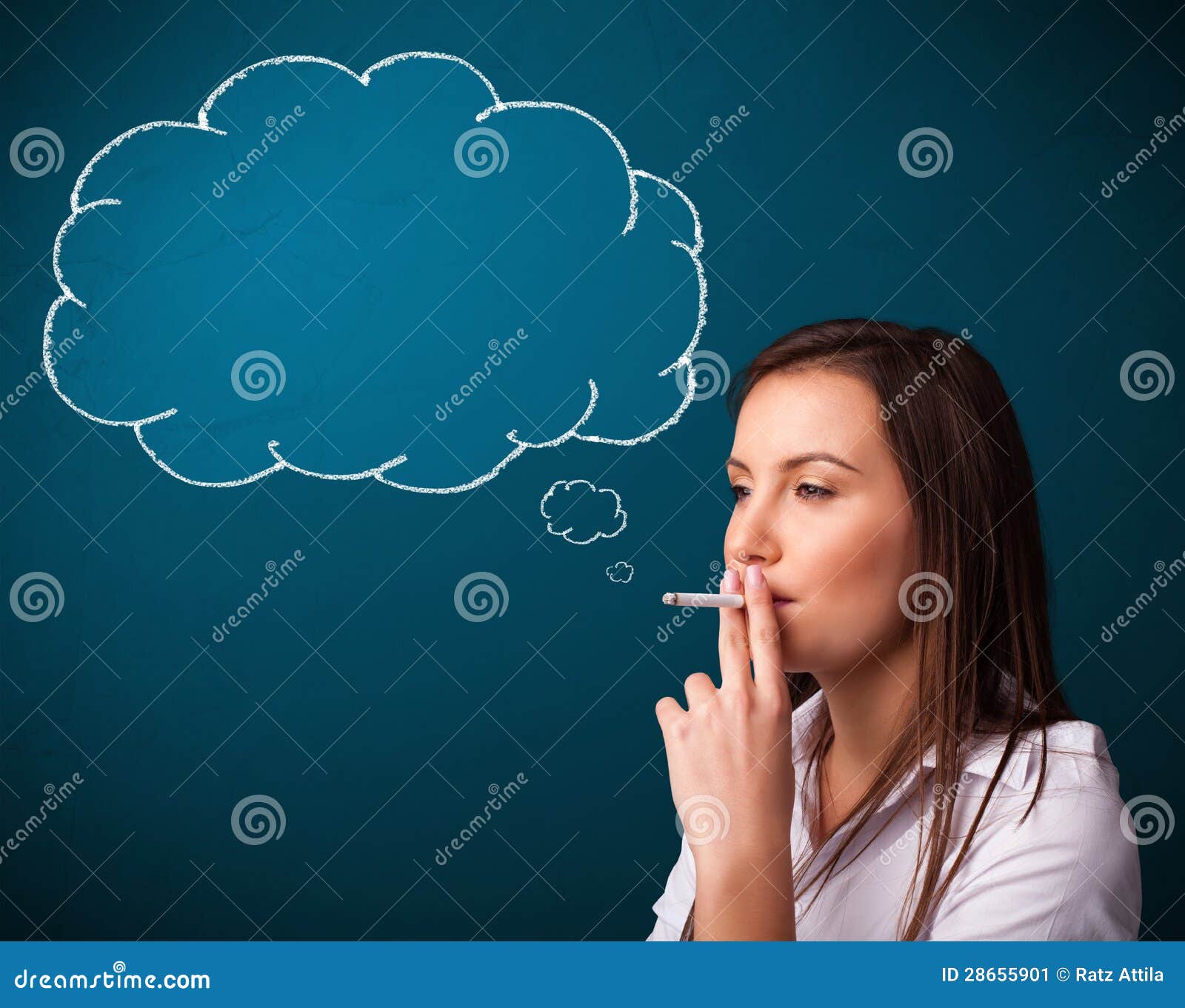 Beautiful Lady Smoking Cigarette with Idea Cloud Stock Image - Image of ...