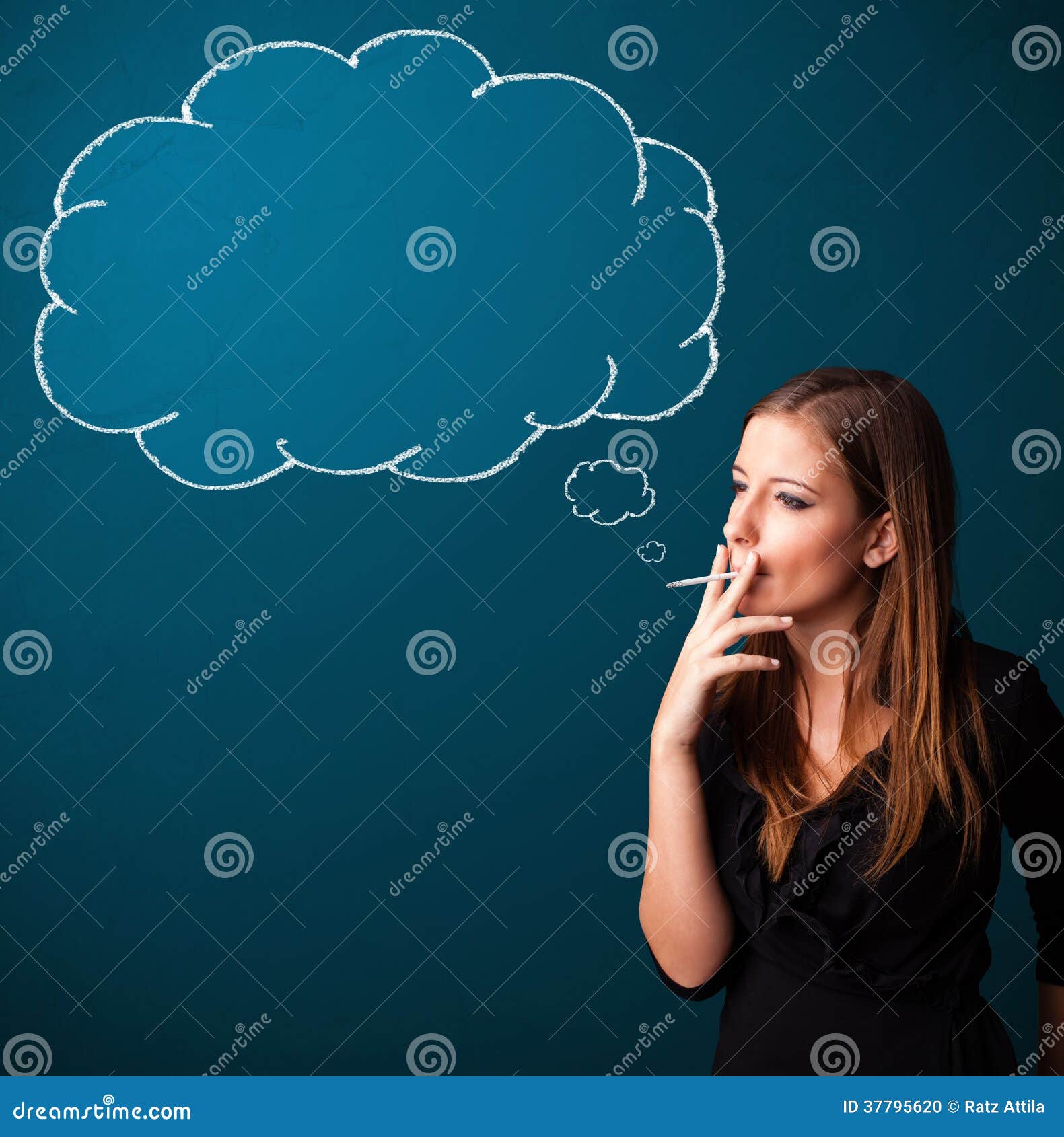 Beautiful Lady Smoking Cigarette with Idea Cloud Stock Photo - Image of ...