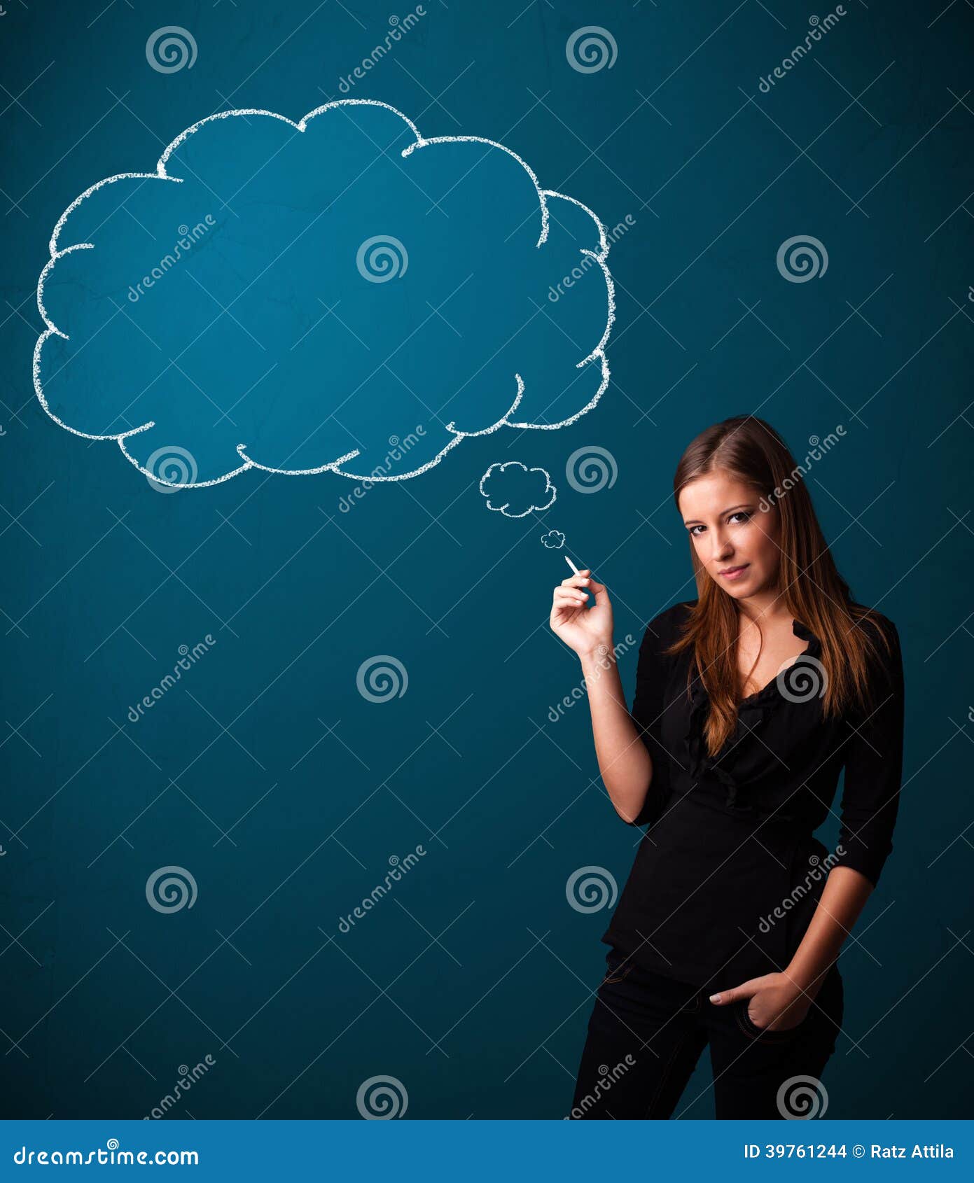 Beautiful Lady Smoking Cigarette with Idea Cloud Stock Photo - Image of ...