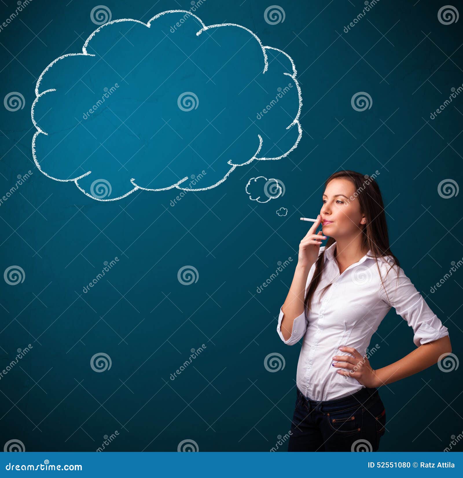 Beautiful Lady Smoking Cigarette with Idea Cloud Stock Photo - Image of ...