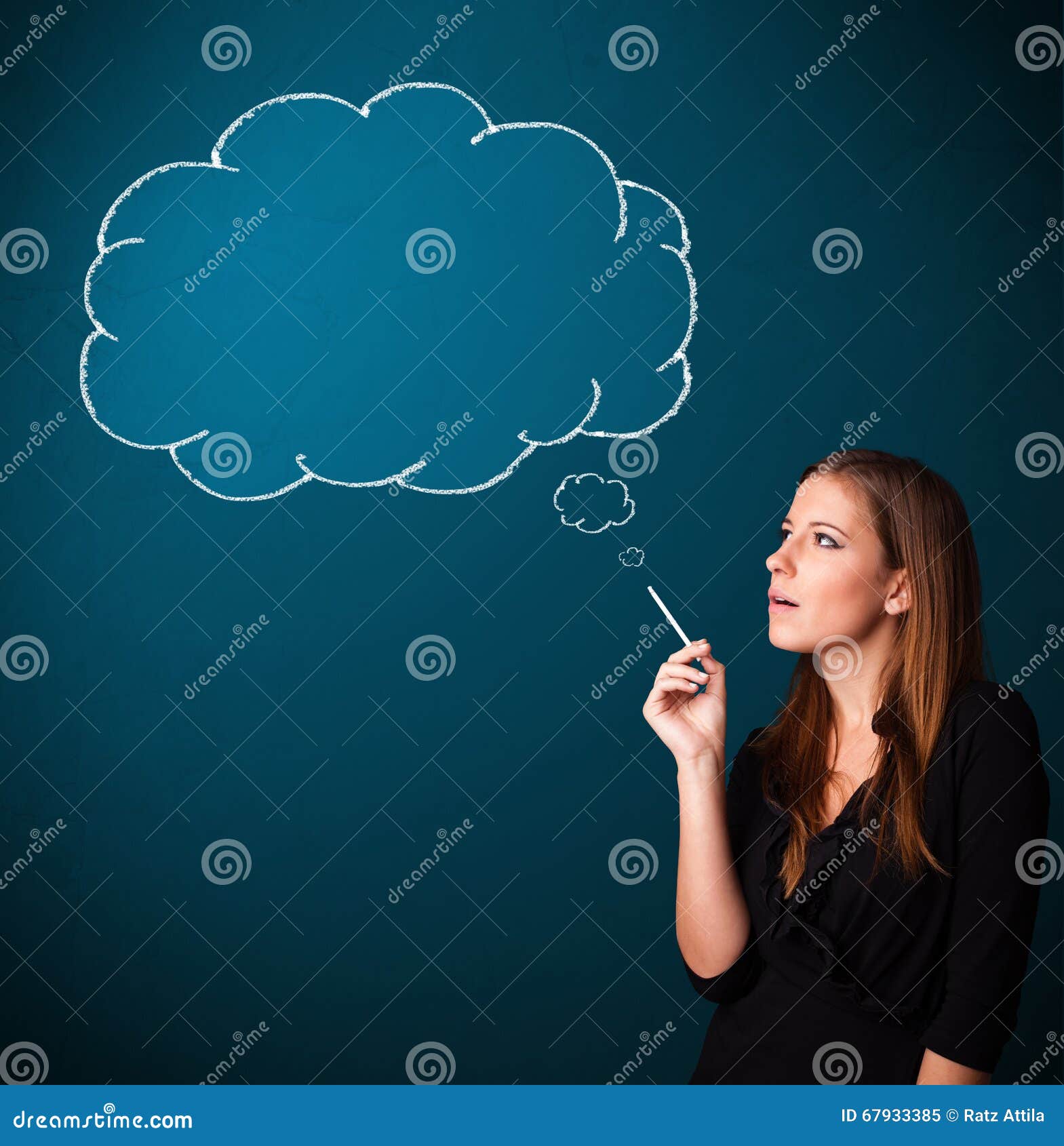 Beautiful Lady Smoking Cigarette with Idea Cloud Stock Image - Image of ...
