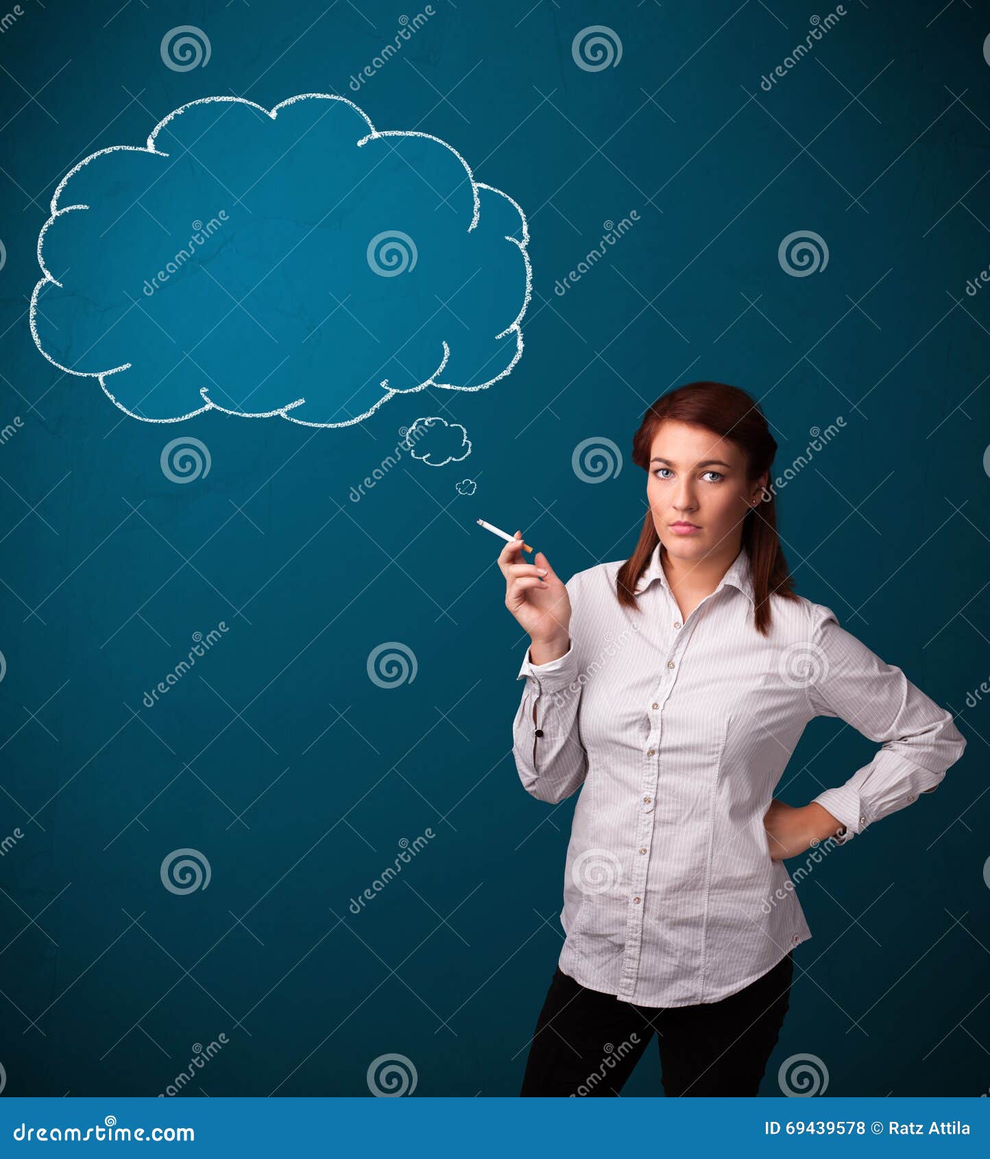 Beautiful Lady Smoking Cigarette with Idea Cloud Stock Photo - Image of ...