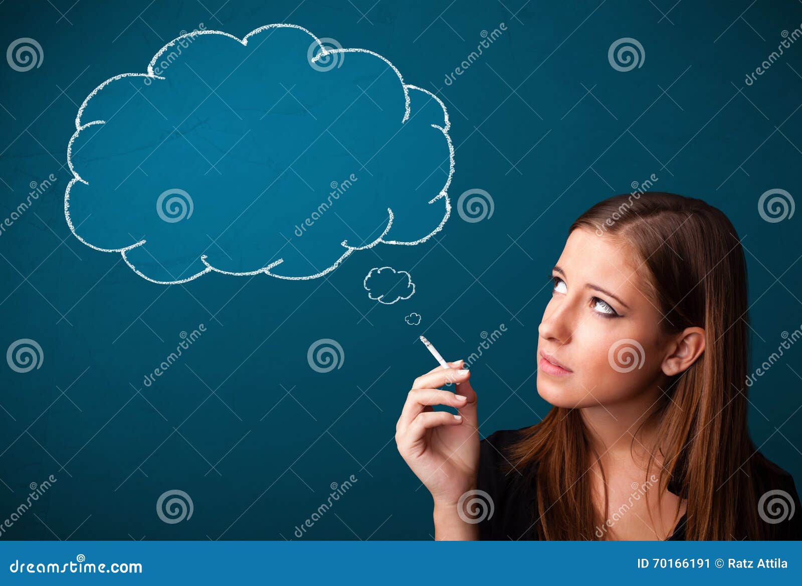 Beautiful Lady Smoking Cigarette with Idea Cloud Stock Image - Image of ...