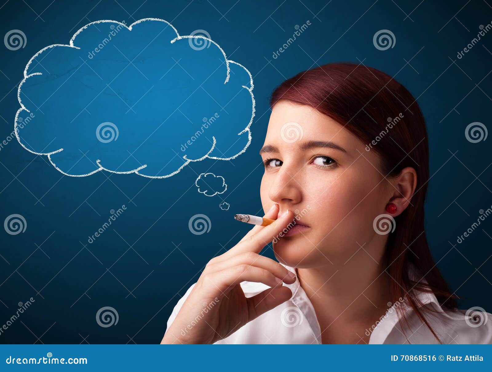 Beautiful Lady Smoking Cigarette with Idea Cloud Stock Photo - Image of ...