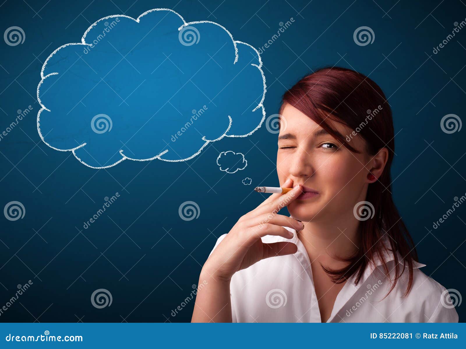 Beautiful Lady Smoking Cigarette with Idea Cloud Stock Image - Image of ...