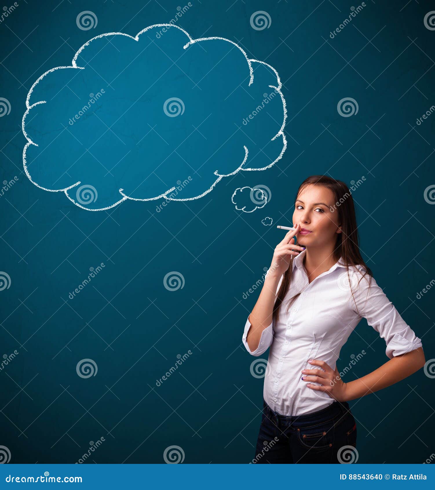 Beautiful Lady Smoking Cigarette with Idea Cloud Stock Photo - Image of ...