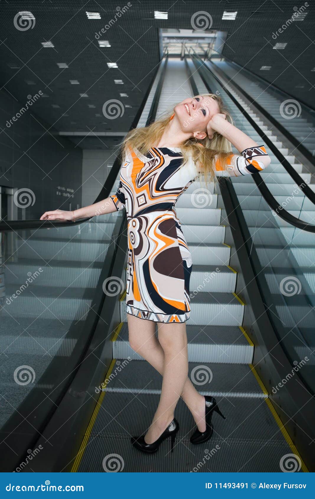 Beautiful Lady Standing on the Escalator Stock Image - Image of fashion ...