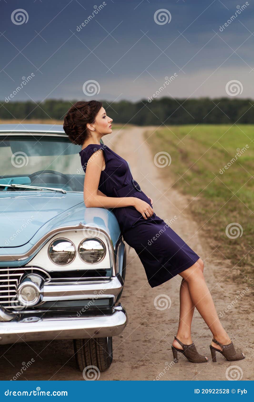 Beautiful Lady Standing Near Retro Car Stock Photo - Image of style ...