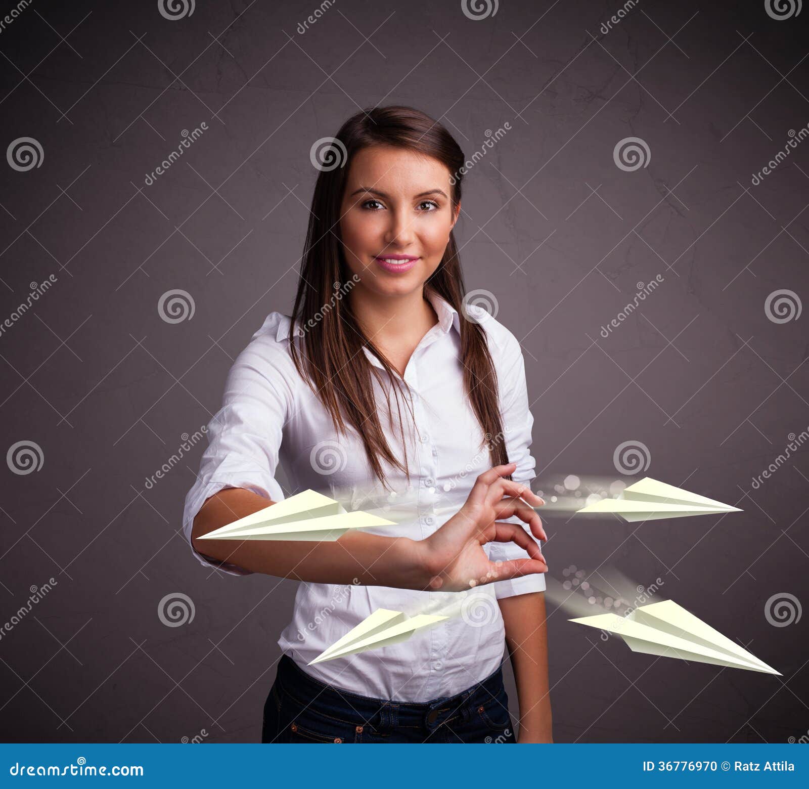 Beautiful Lady Throwing Origami Airplanes Stock Photo - Image of ...