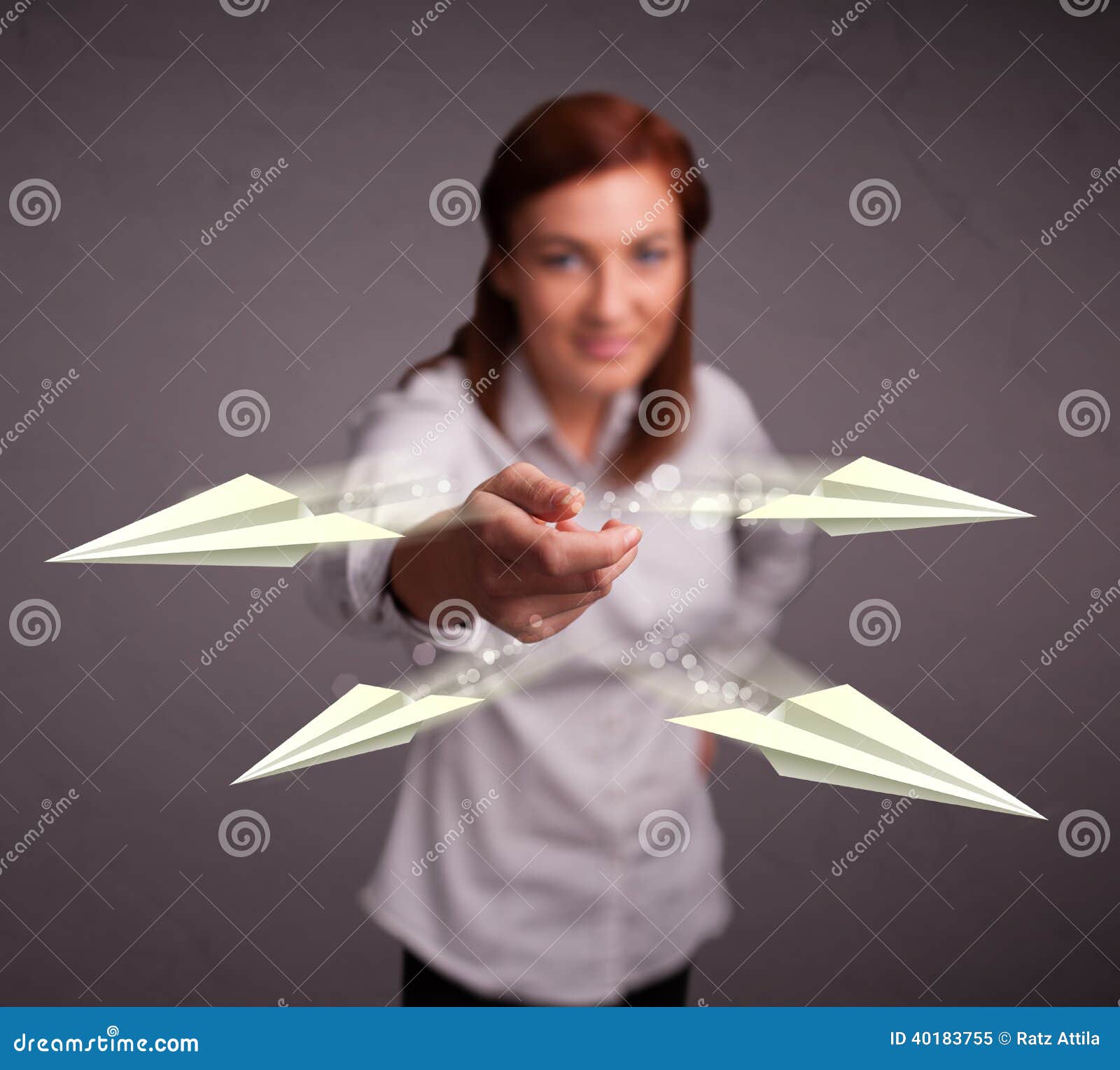 Beautiful Lady Throwing Origami Airplanes Stock Image - Image of ...