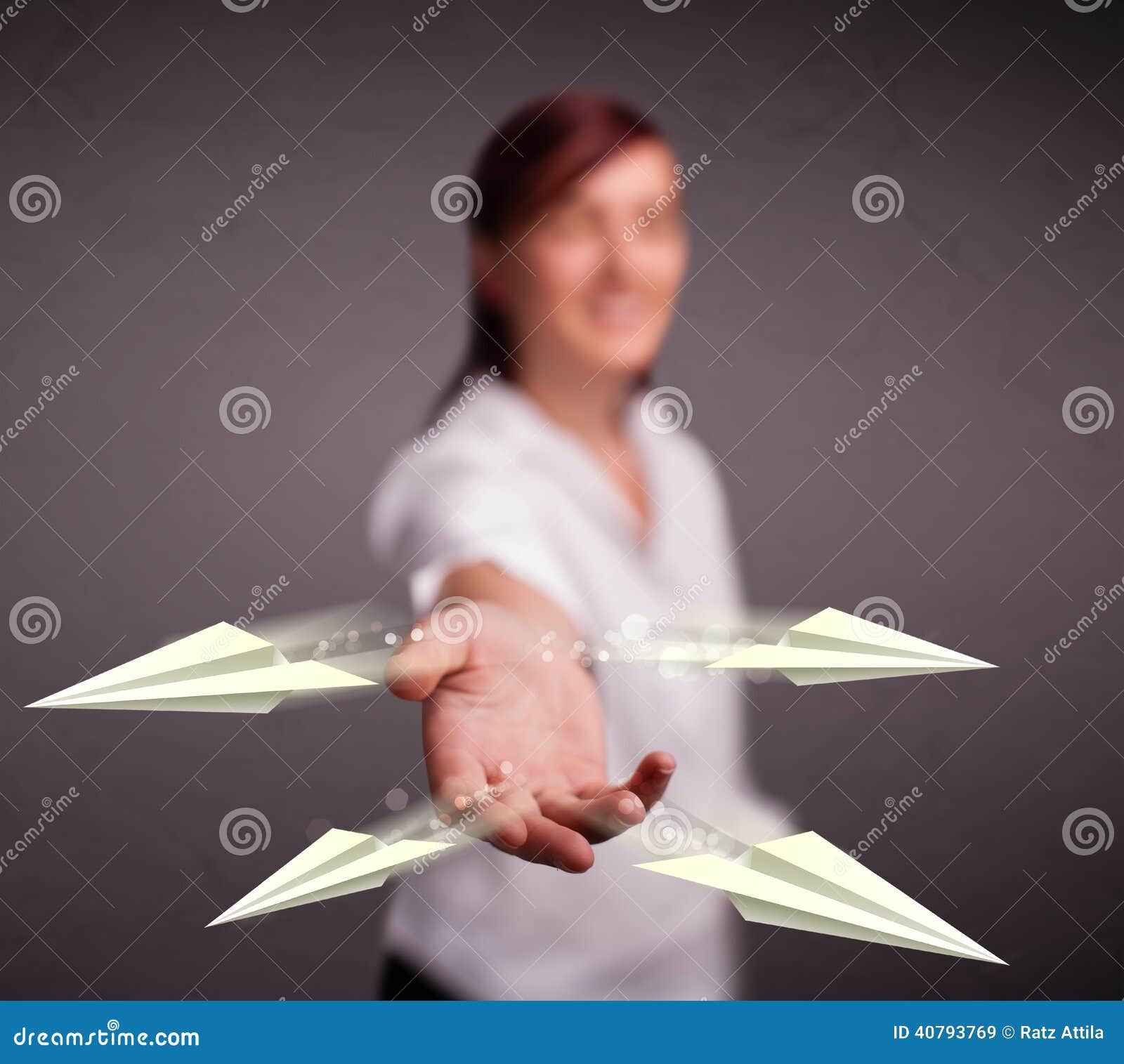 Beautiful Lady Throwing Origami Airplanes Stock Illustration ...