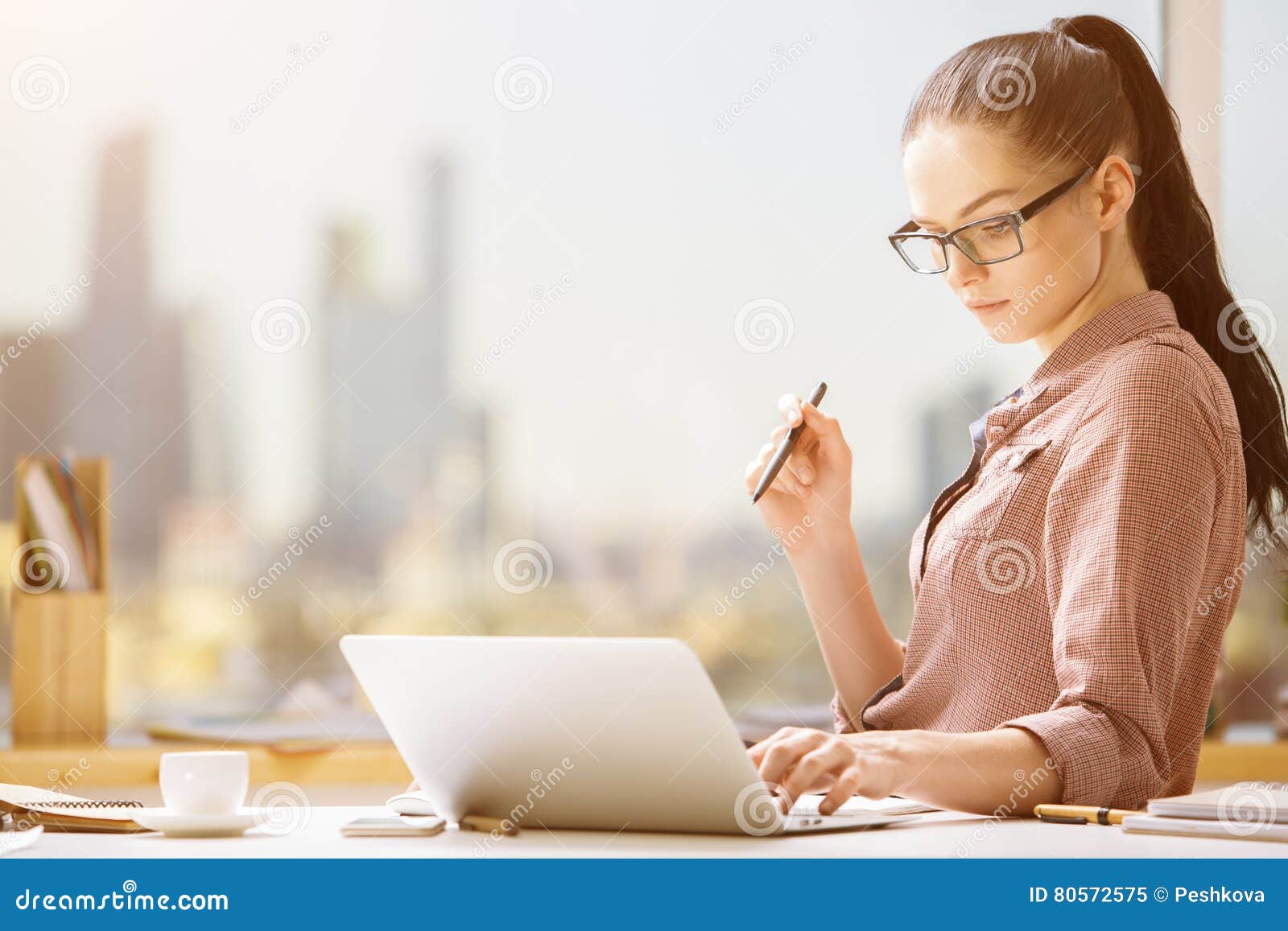 Beautiful Lady Using Laptop Stock Image - Image of female ...