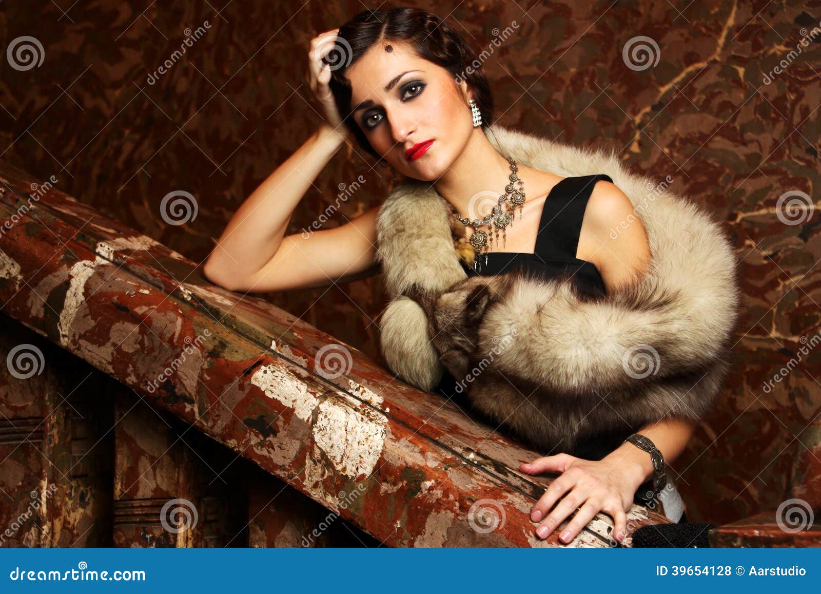 Beautiful Lady Waiting on the Staircase Stock Photo - Image of serious ...