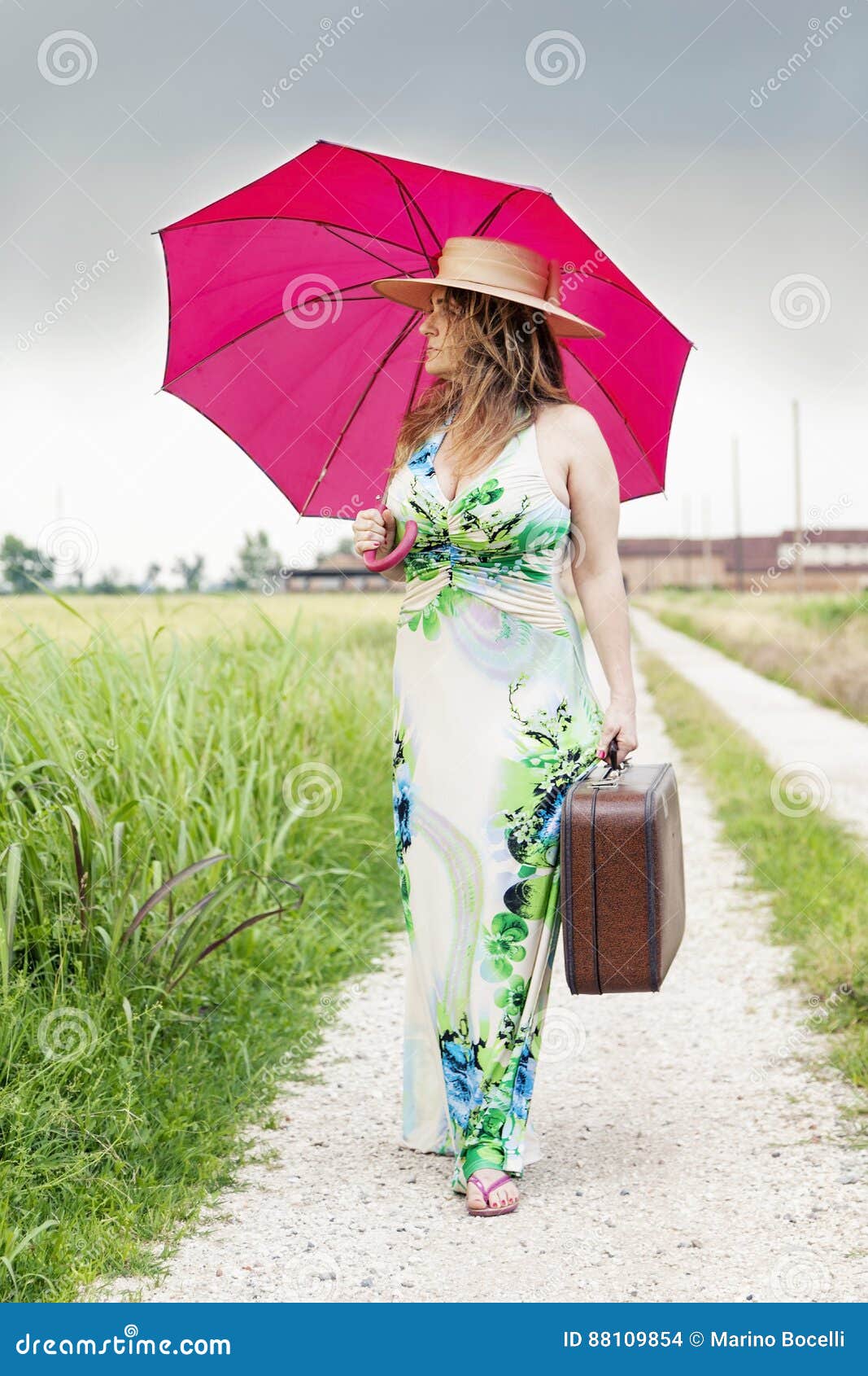 Beautiful Lady Walking on a Path in the Rain Stock Photo - Image of ...
