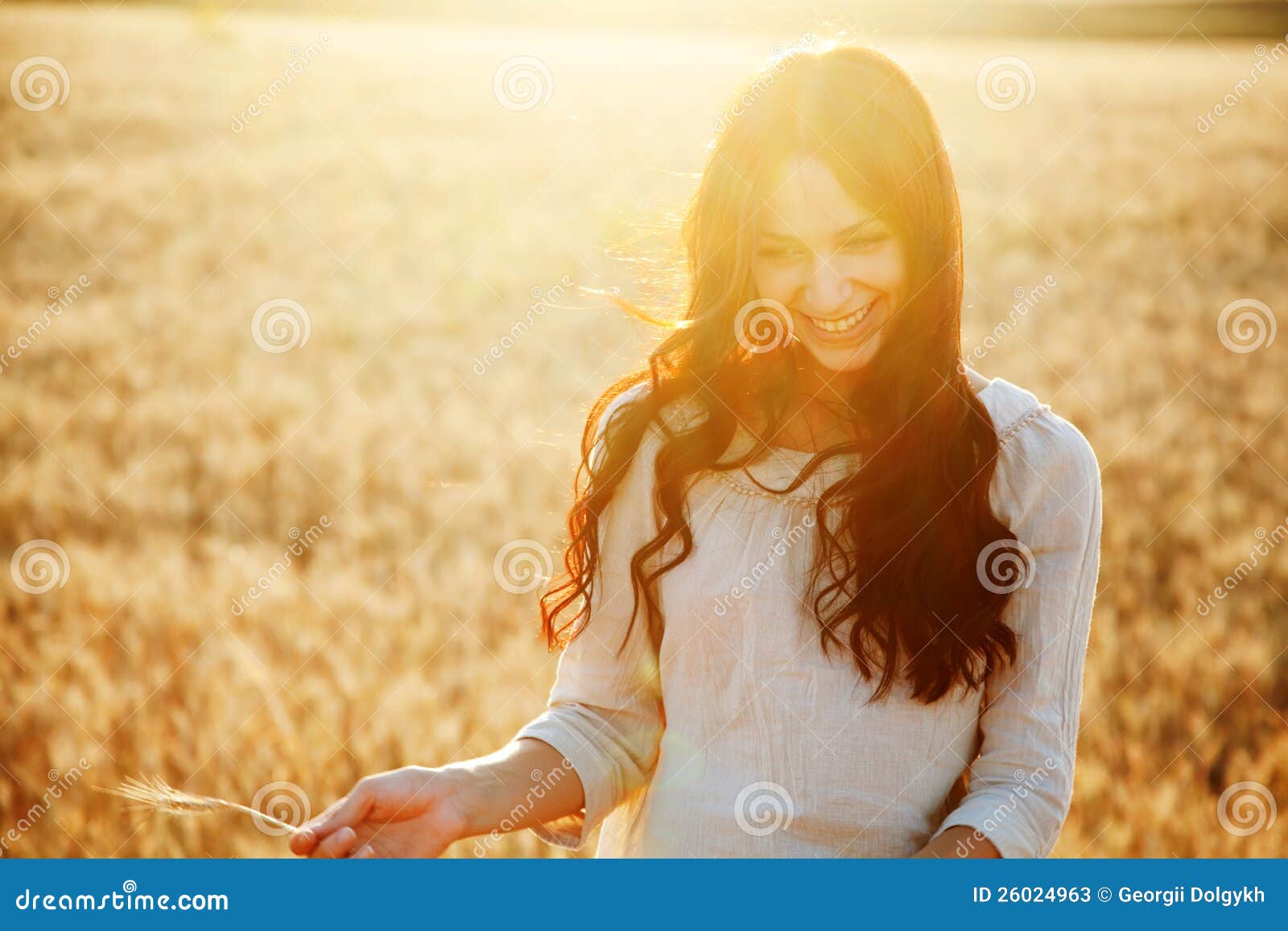 Beautiful Lady in Wheat Field Stock Image - Image of field, cheerful ...