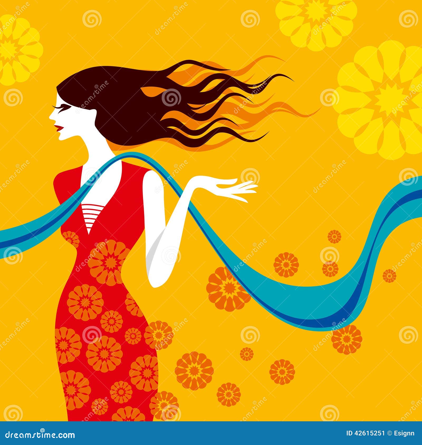 Beautiful Lady on Yellow Background Stock Vector - Illustration of head ...