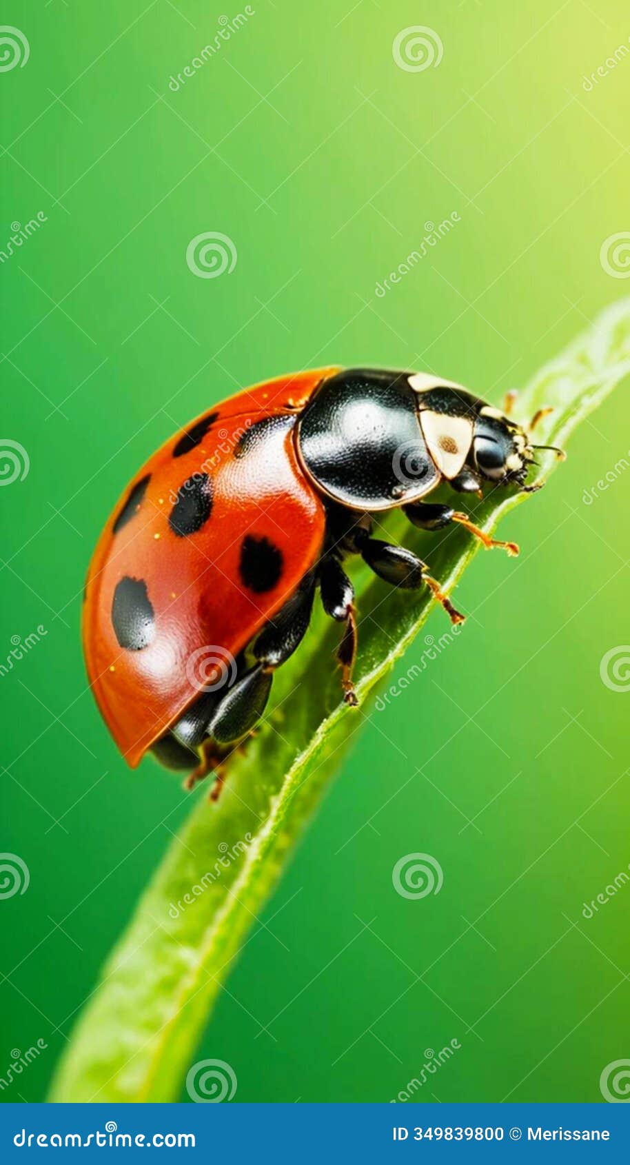 A Beautiful Ladybug On Green Leaf On A Light Green Gradient Background ...
