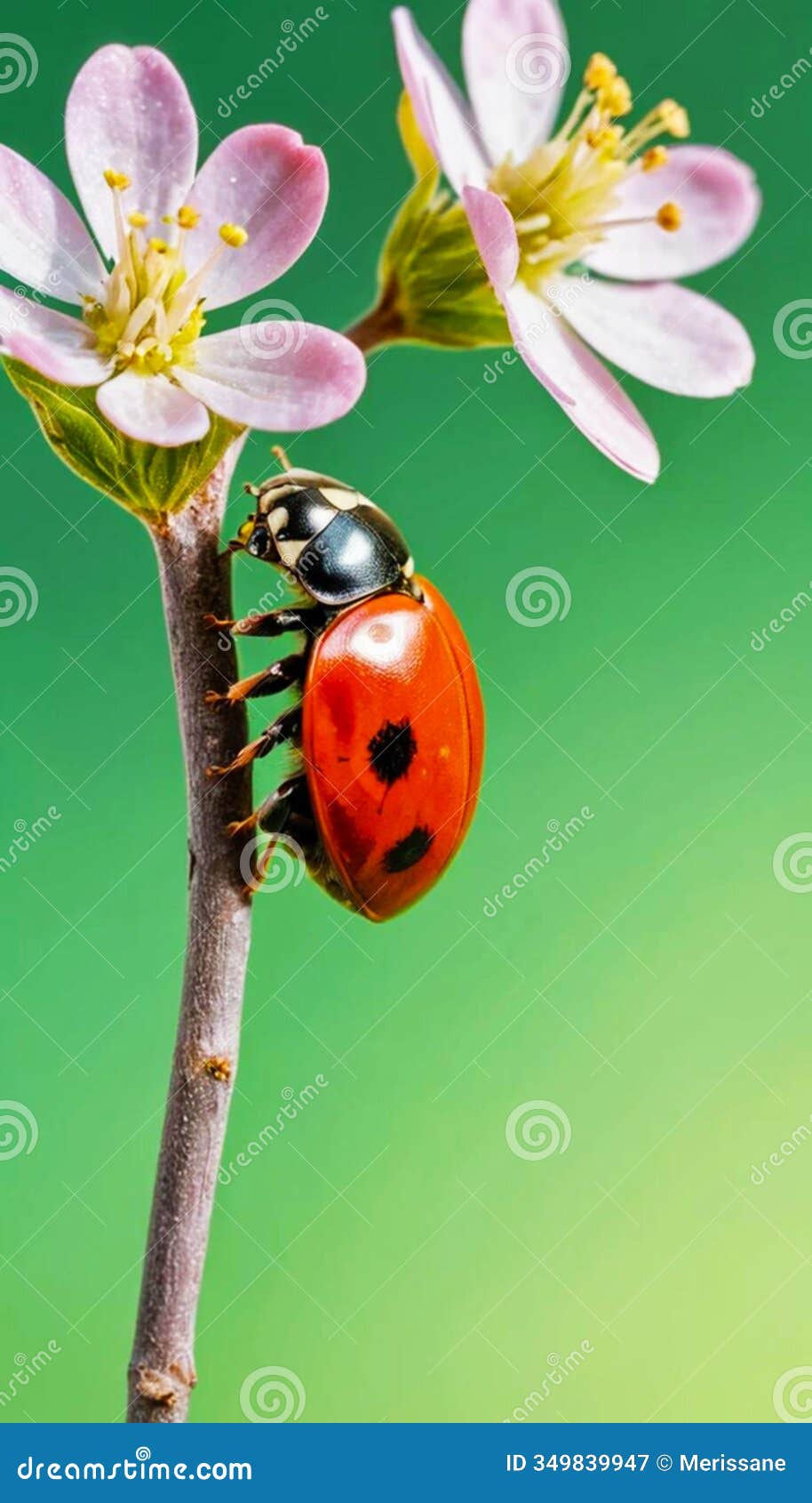 A Beautiful Ladybug On Green Leaf On A Light Green Gradient Background ...