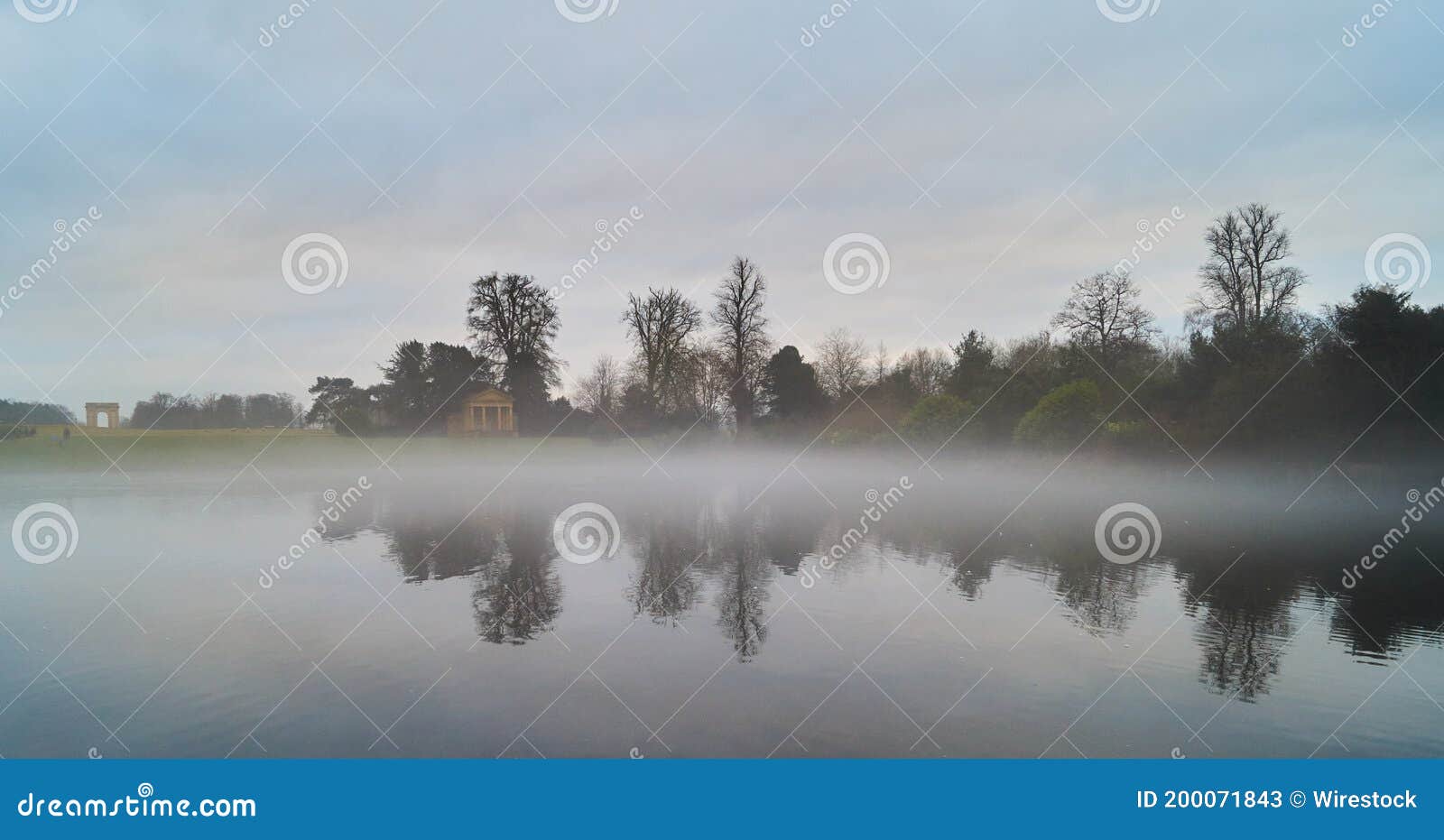 Beautiful Lake Covered in Mist in the Park Stock Image - Image of ...