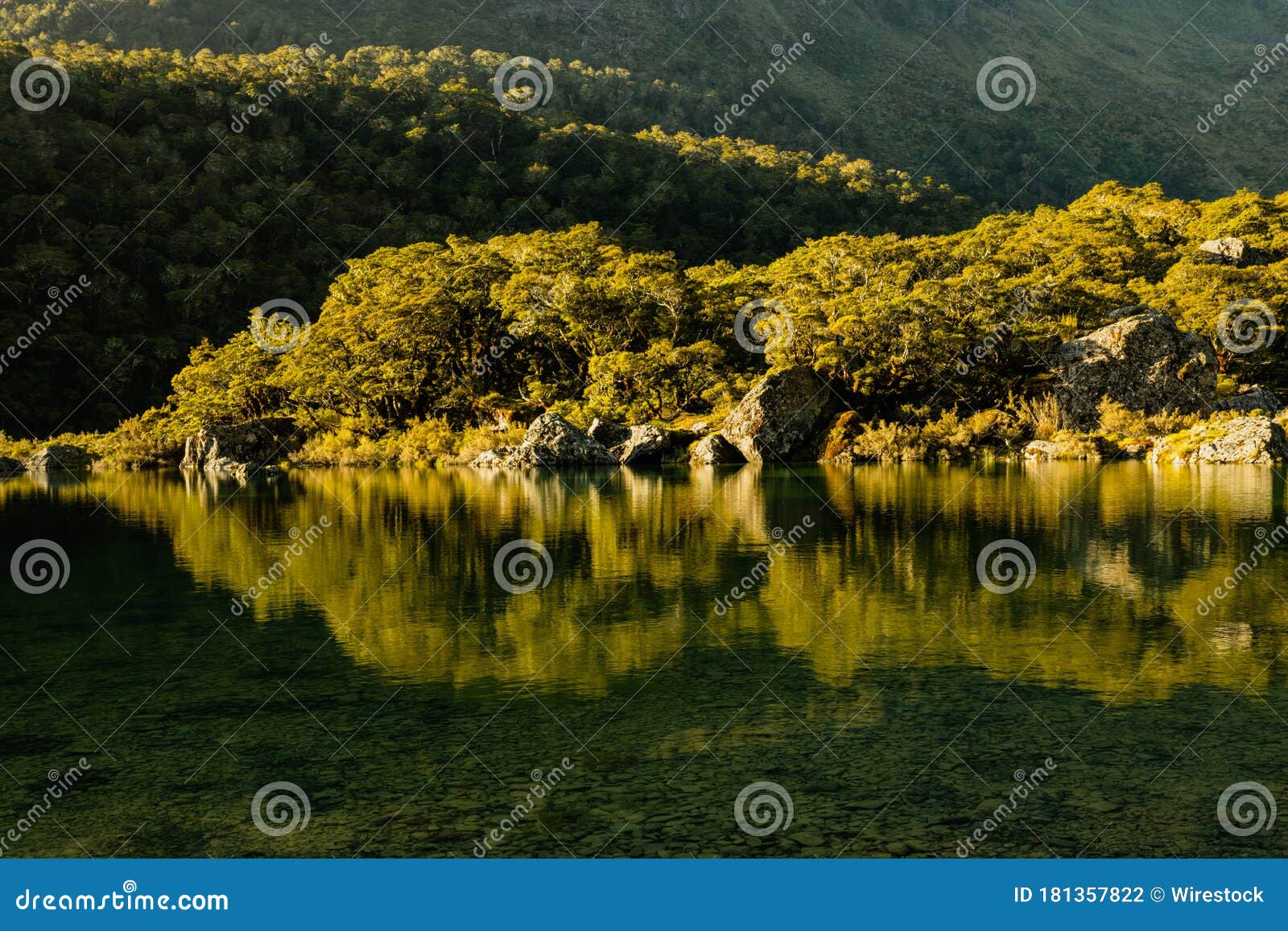 Beautiful Lake Surrounded with Mountains with the Reflection on it ...