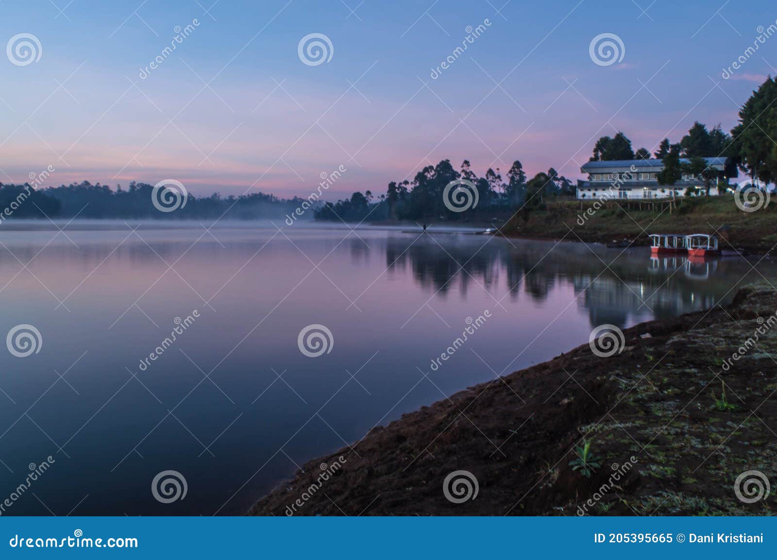 Beautiful Lake View at Dawn Shrouded in a Thin Mist Stock Image - Image ...
