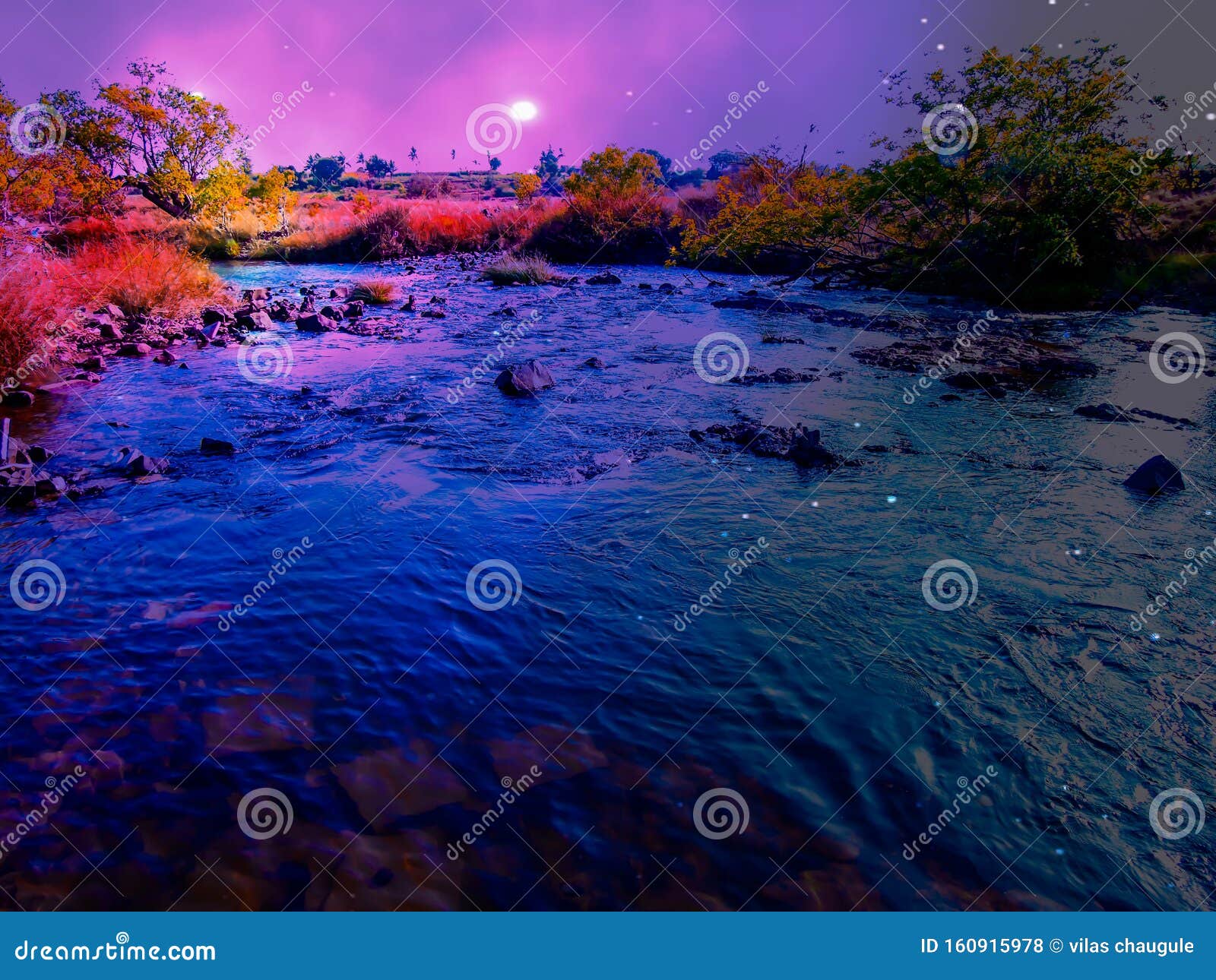 A Beautiful Lakes Water in Night Time Stock Photo - Image of waterfall ...