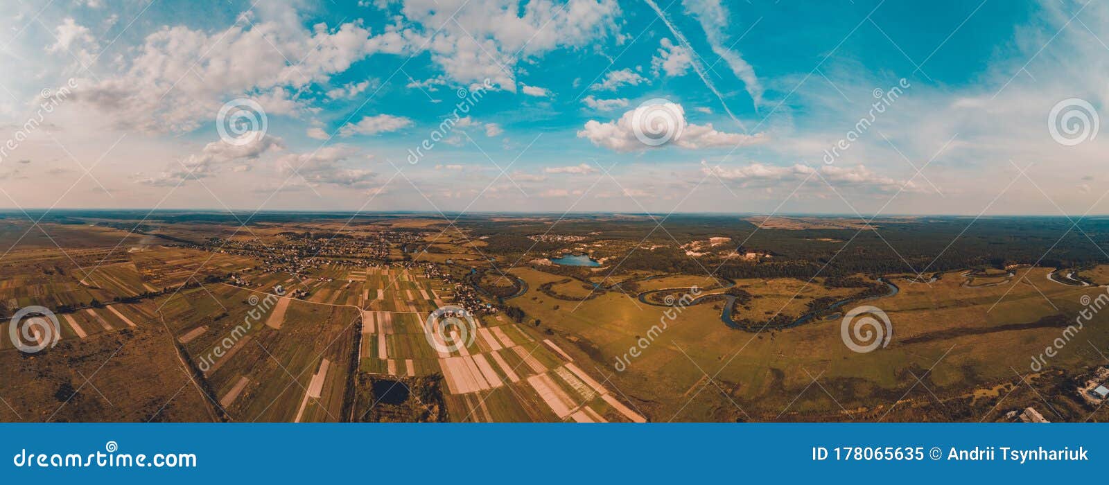Beautiful Landscape of the European Plain with Fields and a Snaking ...