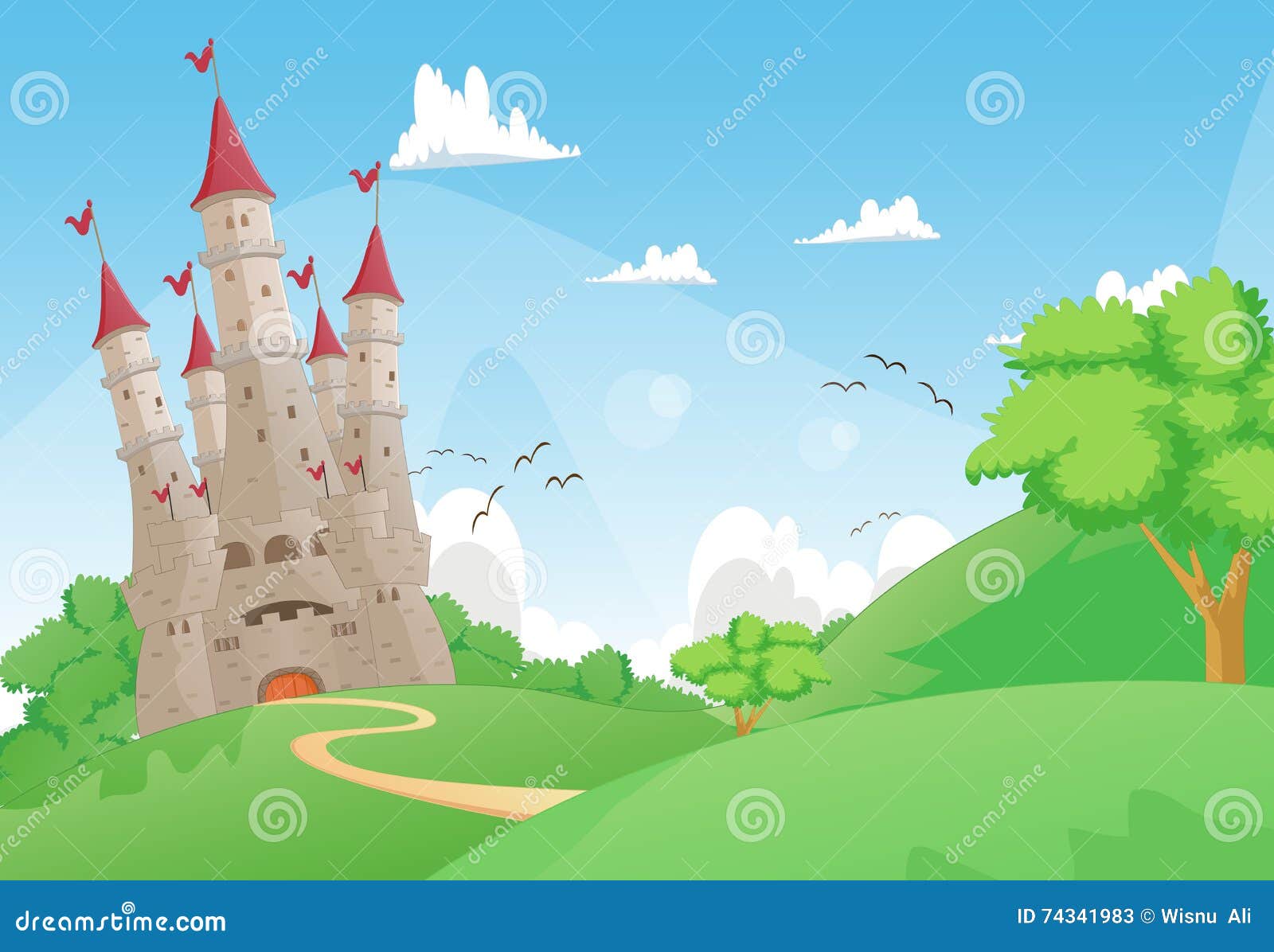Beautiful Landscape with Fairy Tale Castle Stock Vector - Illustration ...
