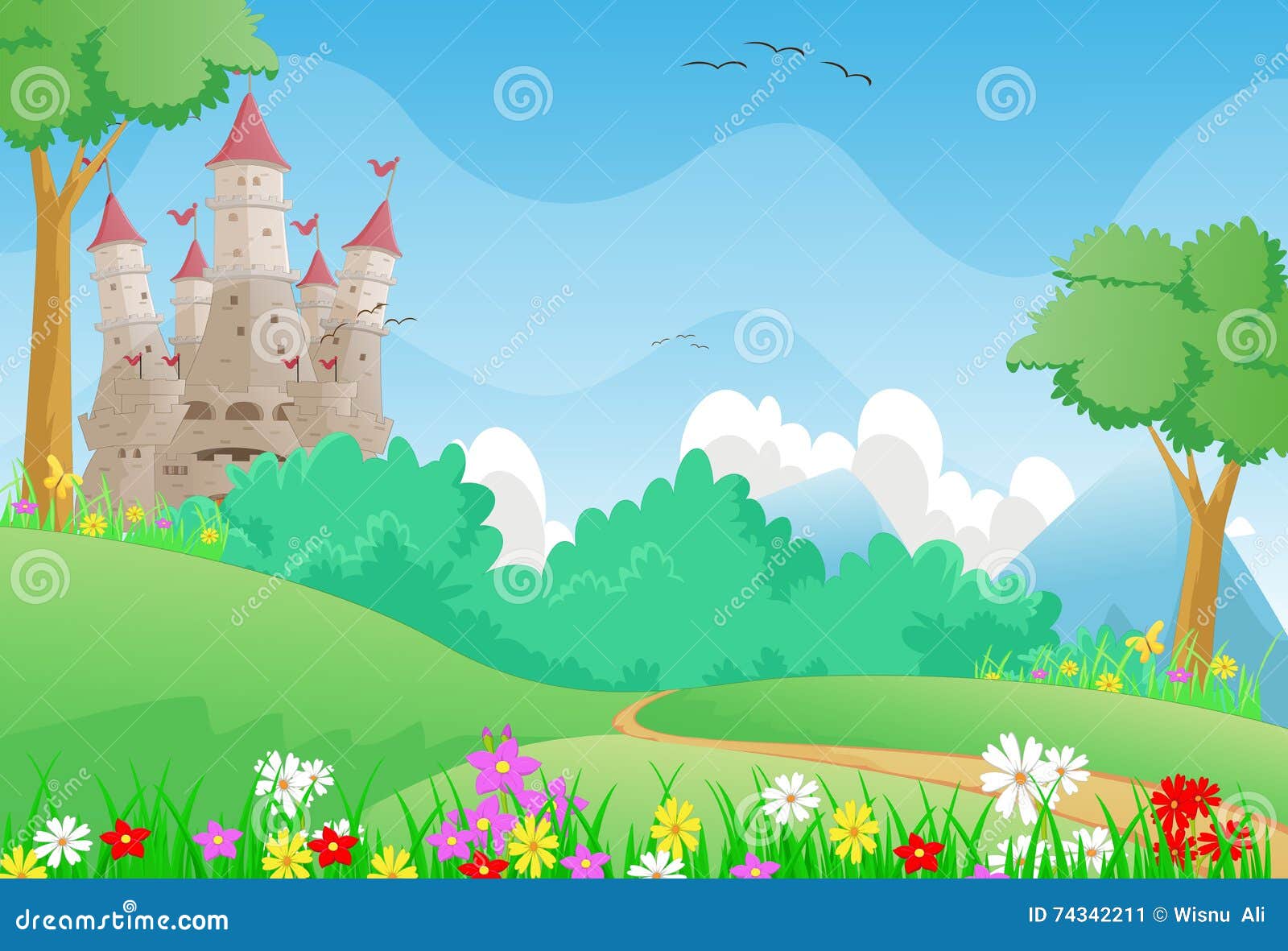 Beautiful Landscape with Fairy Tale Castle Stock Vector - Illustration ...