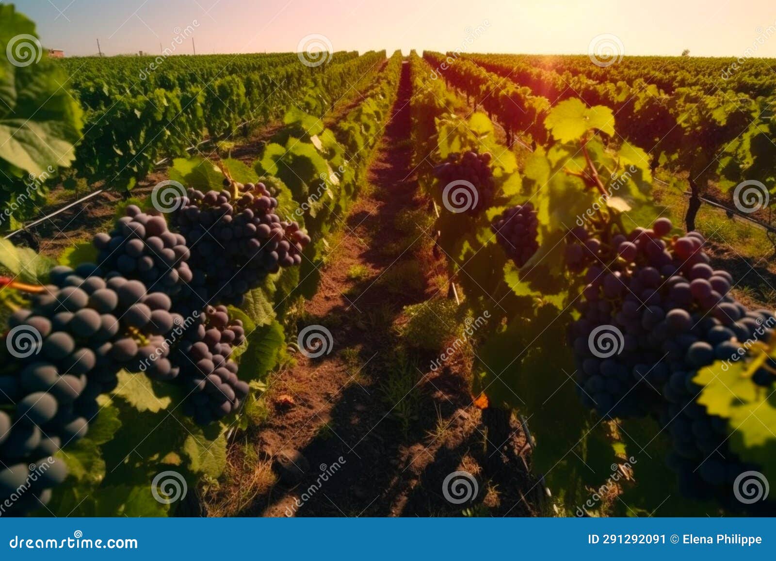 Beautiful Landscape of Grape Field Growing for Wine. Evening Sunset ...