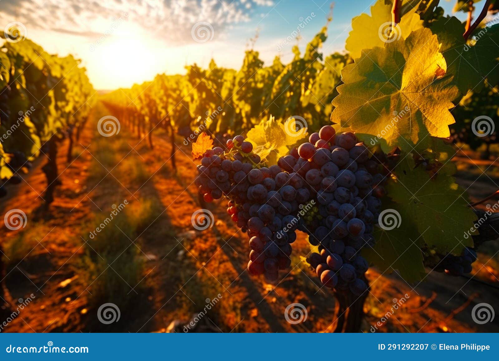 Beautiful Landscape of Grape Field Growing for Wine. Evening Sunset ...