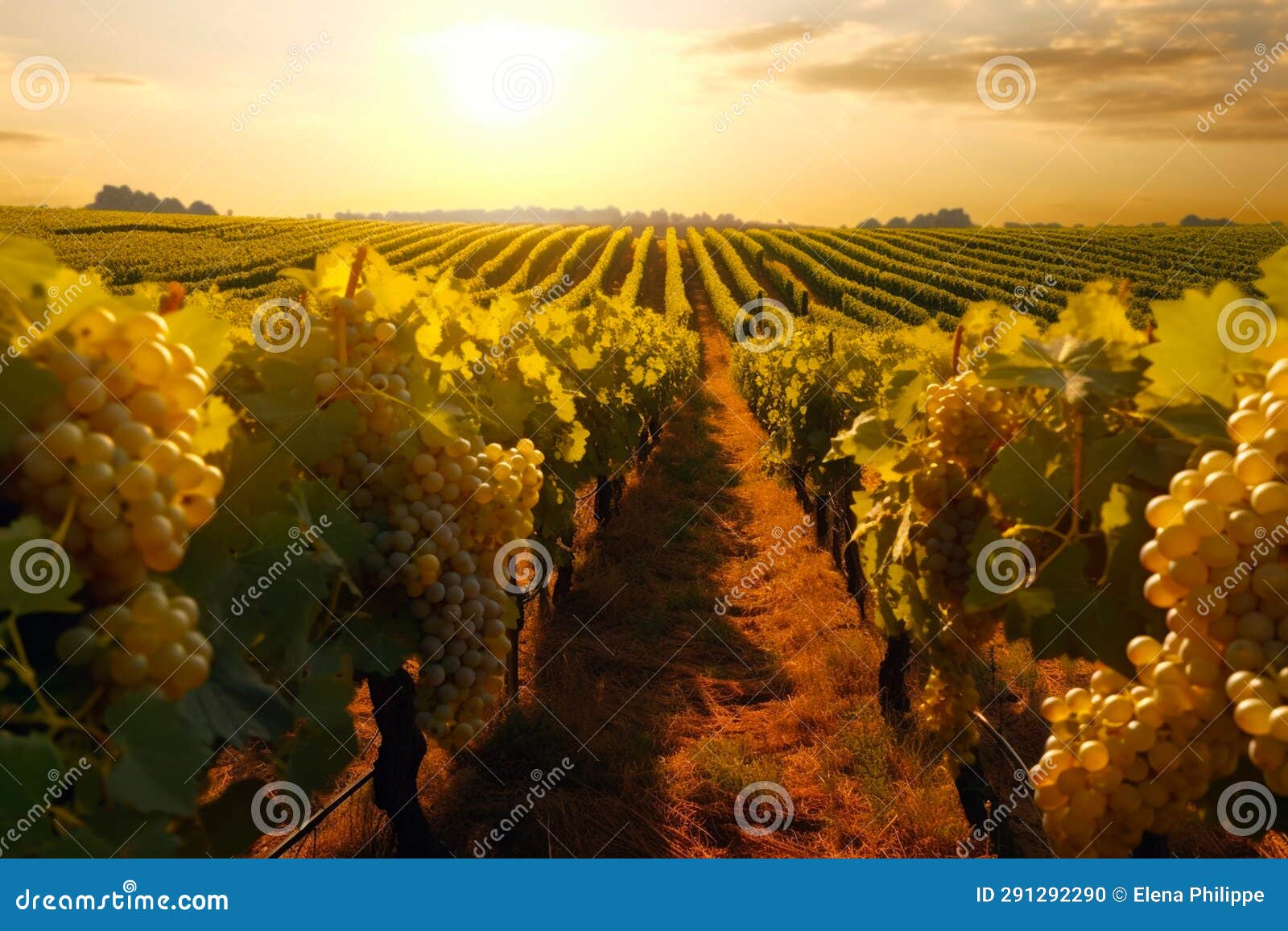 Beautiful Landscape of Grape Field Growing for Wine. Evening Sunset ...