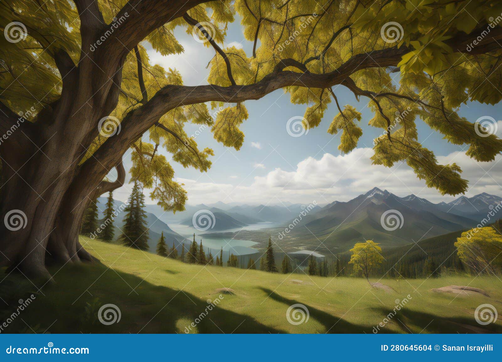 A Beautiful Landscape with a Large Tree in the Foreground. Generative ...