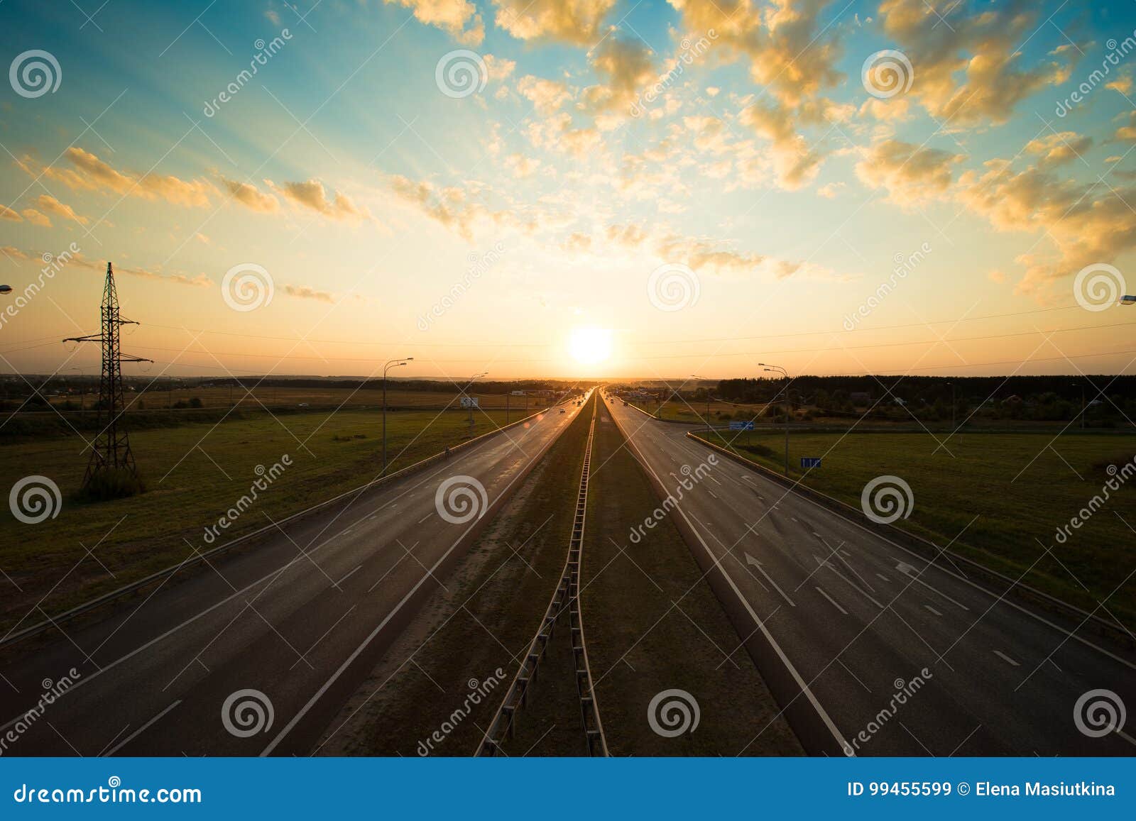 Beautiful Landscape: Long Path Road Under Sunset. Stock Image - Image ...