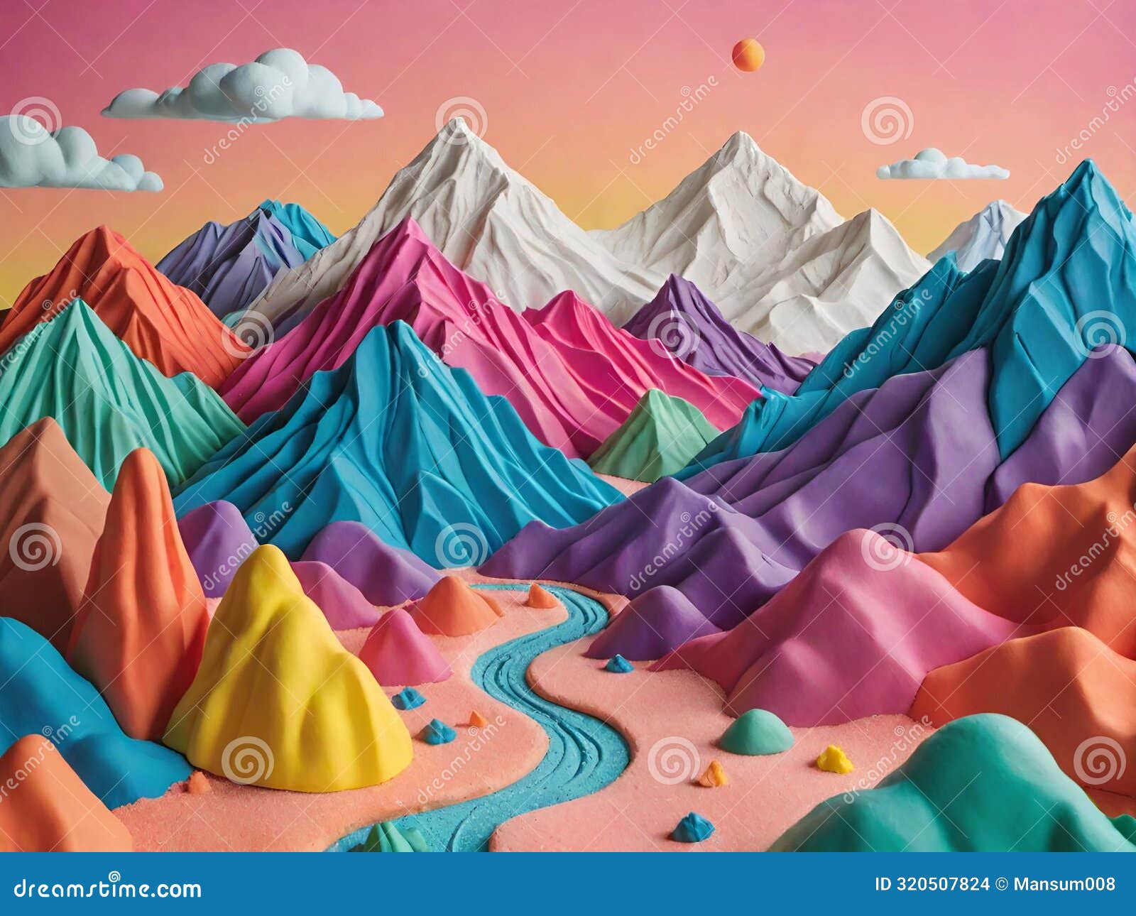 Beautiful Landscape with Mountains Made Form Clay Stock Illustration ...