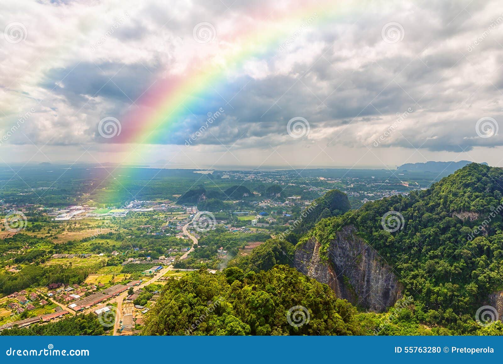 Beautiful Landscape with a Rainbow in the Sky Stock Photo - Image of ...