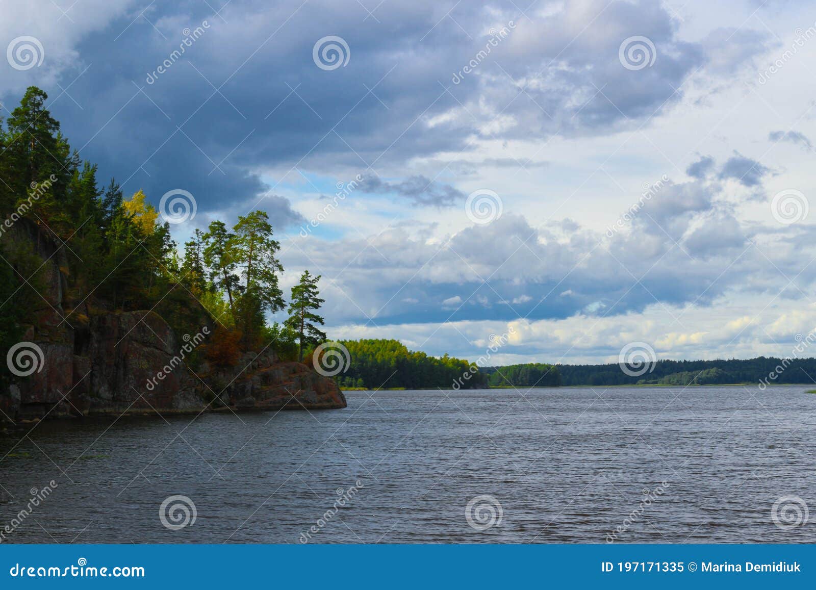 Beautiful Landscape with Reflection on River Sky and Clouds Stock Image ...