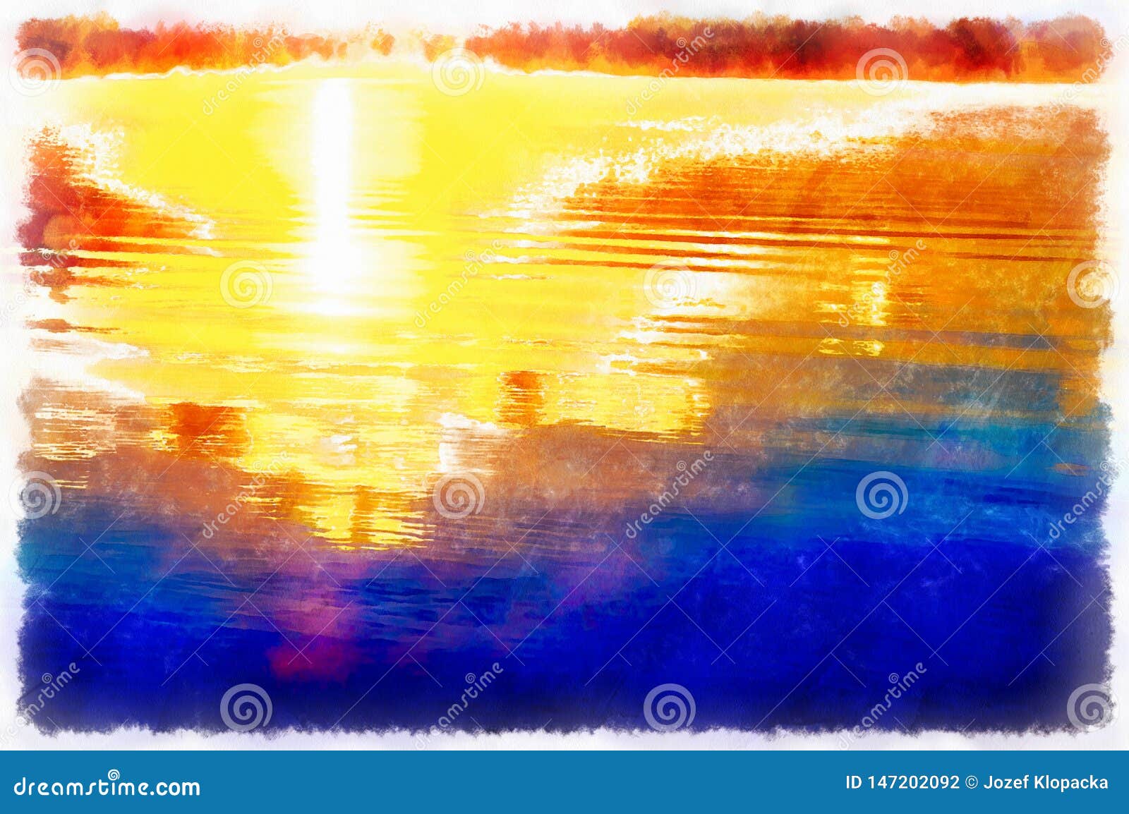 Beautiful Landscape with Rising Sun Reflecting on Lake Waters, Computer ...