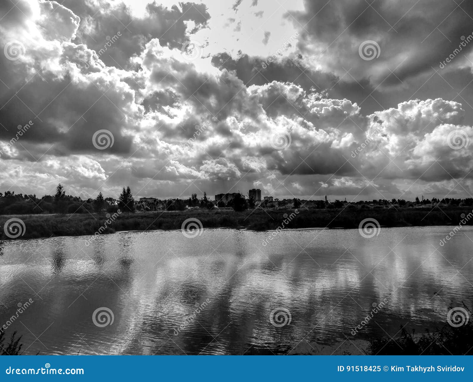 Beautiful Landscape on the River in Black and White Image Stock Image ...