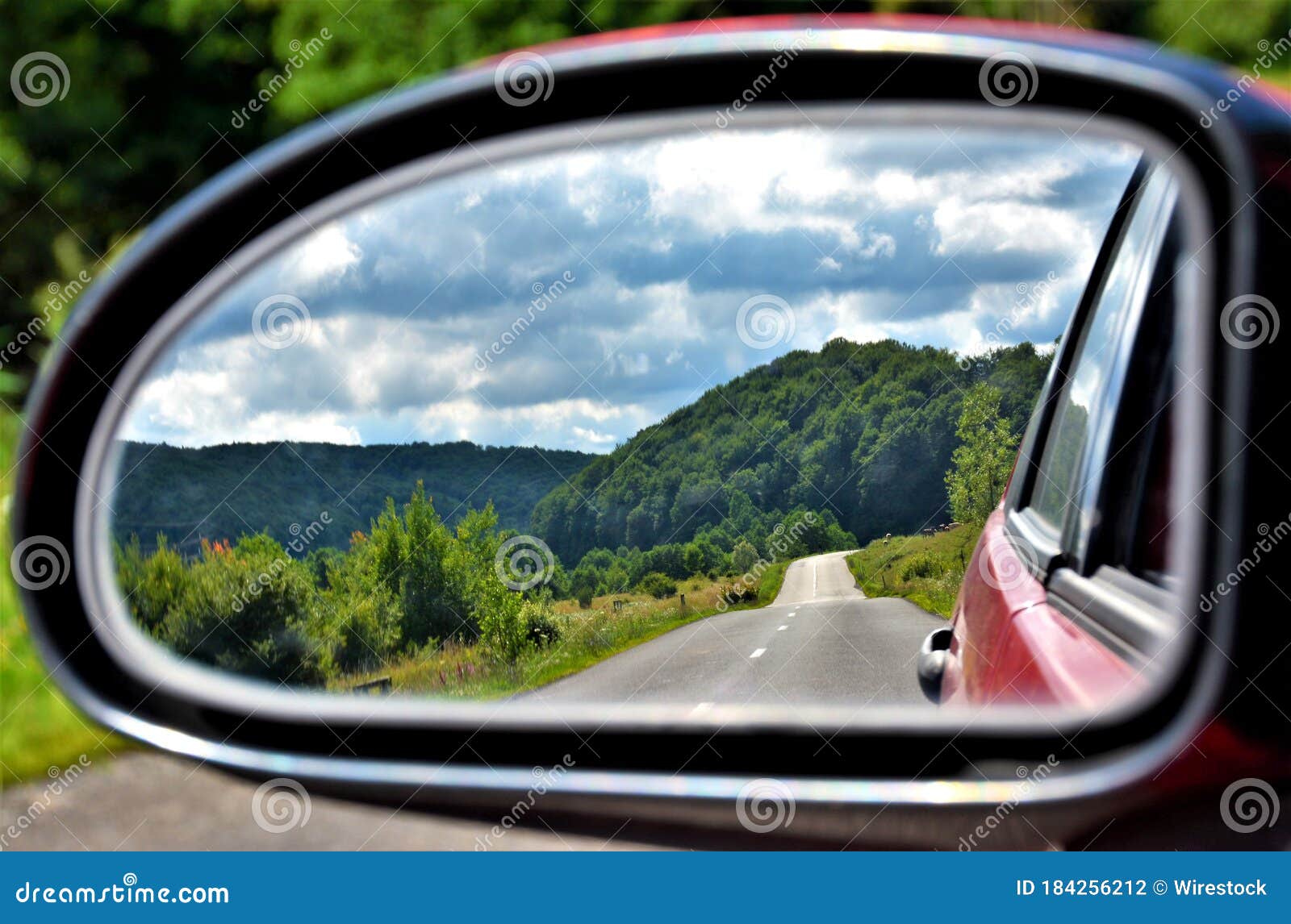 Beautiful Landscape Seen through the Rearview Mirror Stock Photo ...