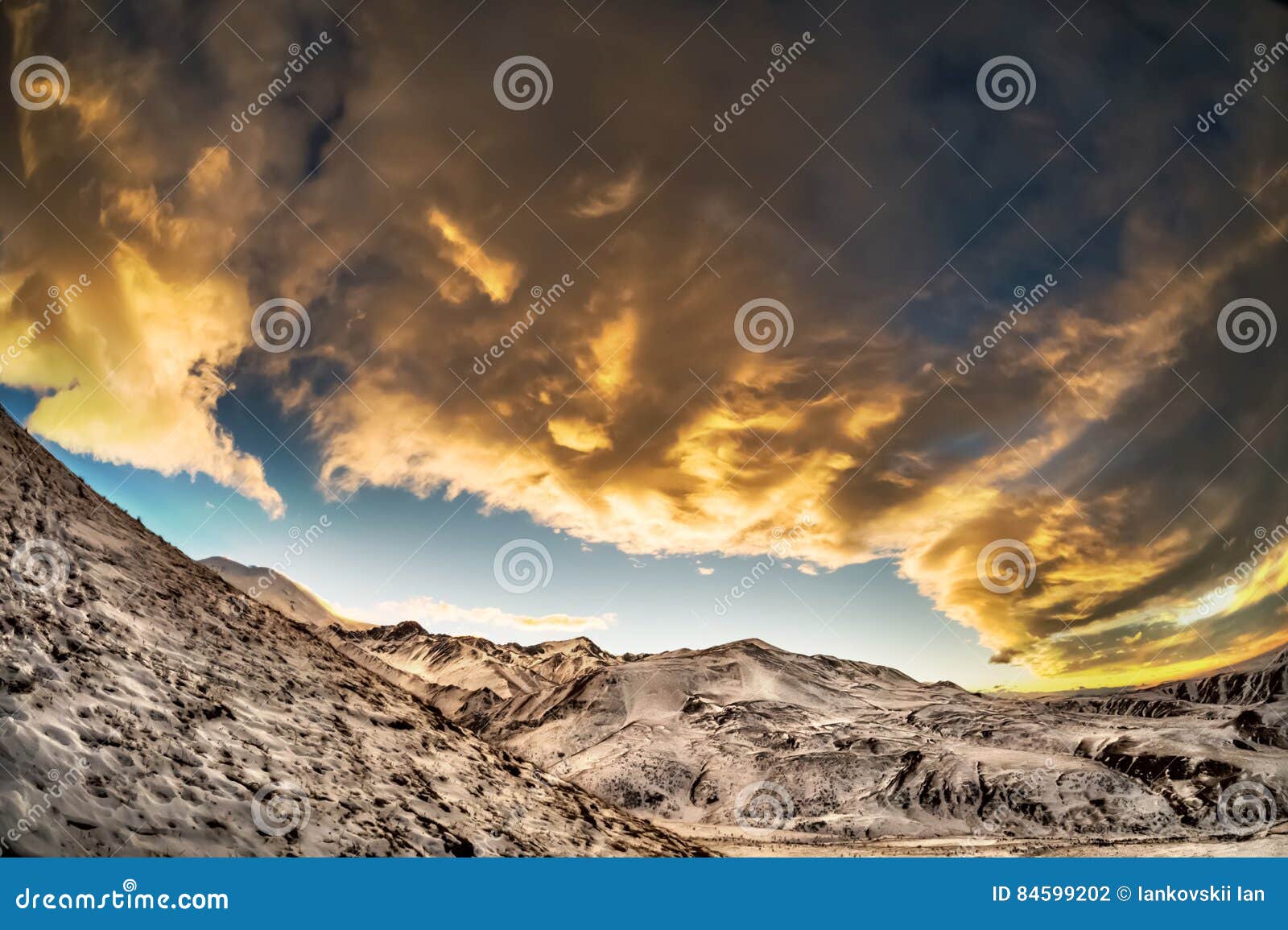 Beautiful Landscape Setting Sun in the Caucasian Mountains with Low ...