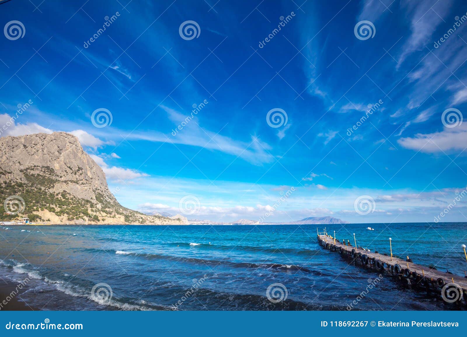 Beautiful Landscape, Sky View with Clouds and Sea with Pier Stock Image ...