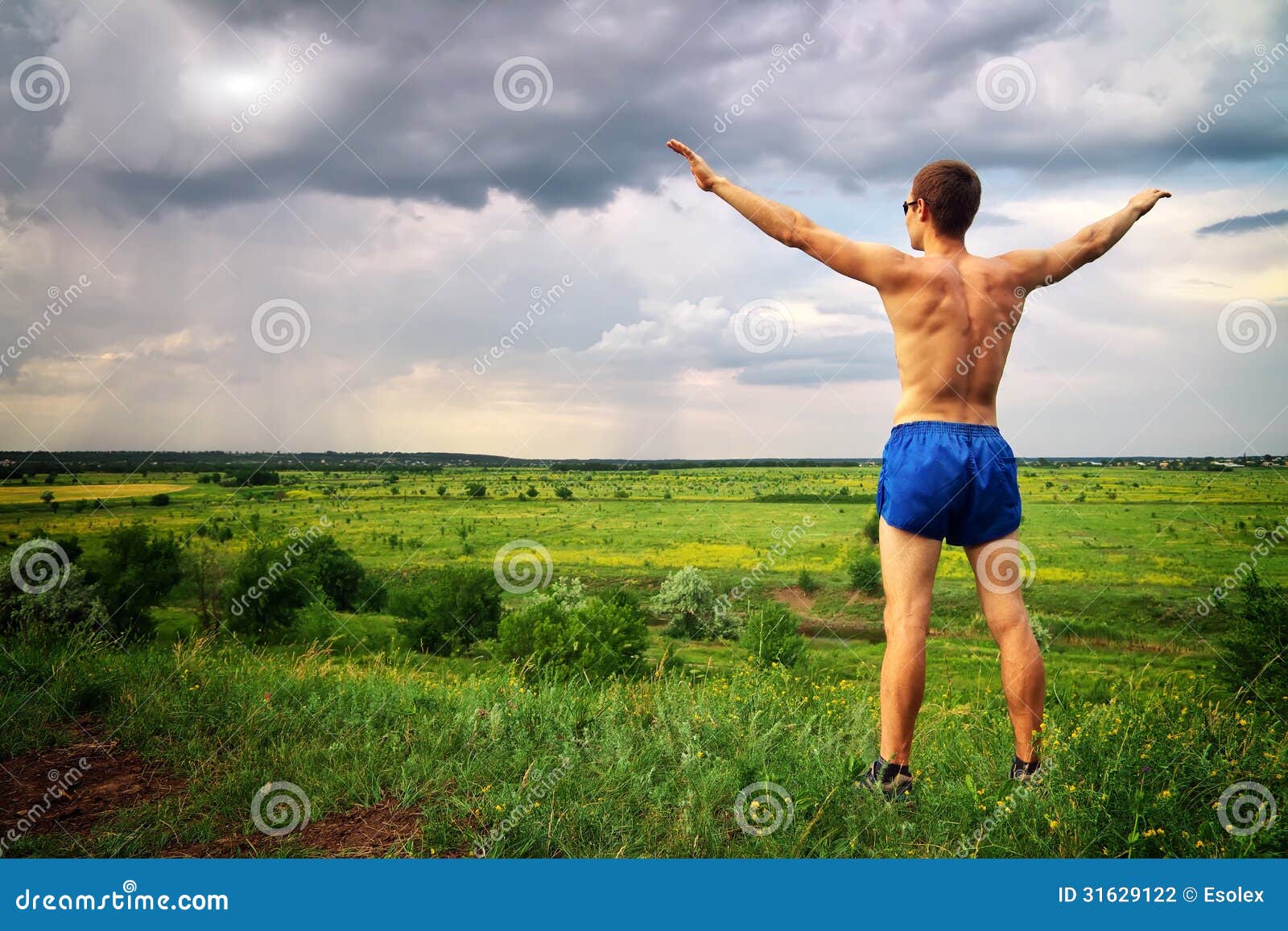 Beautiful Landscape with Strong Man Stock Photo - Image of power ...
