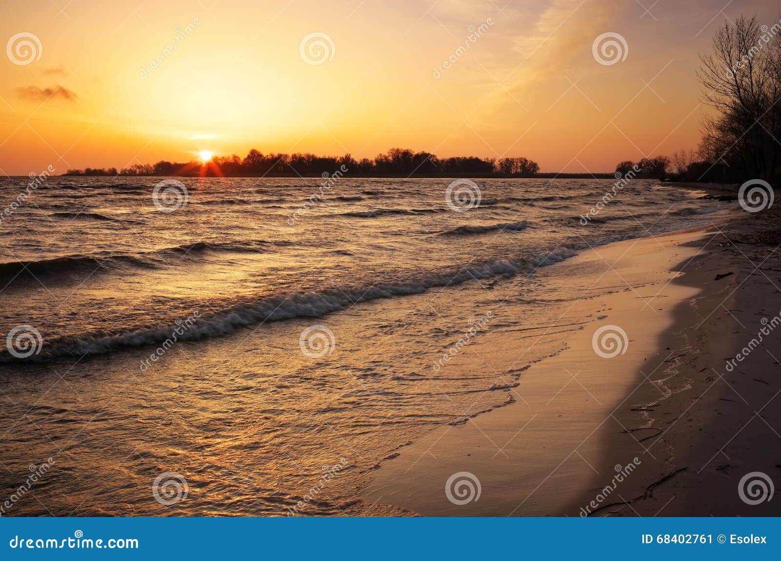 Beautiful Landscape with Sunset Fiery Sky. Stock Image - Image of ...