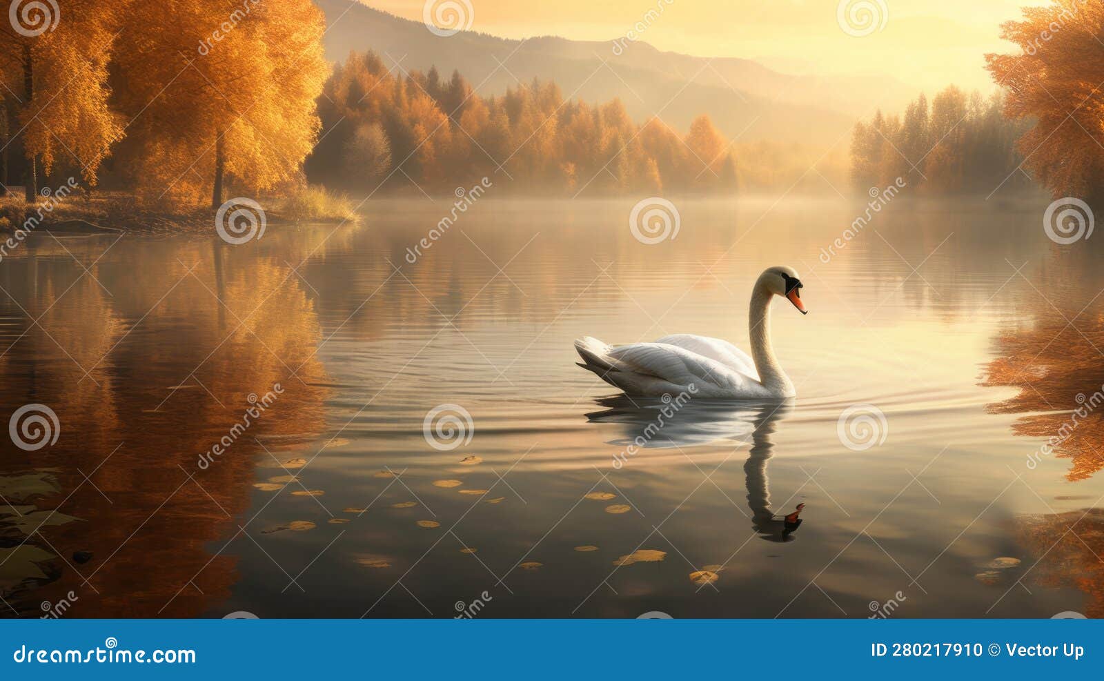 Beautiful Landscape with Swan Floating on the Lake. Generative AI Stock Illustration ...