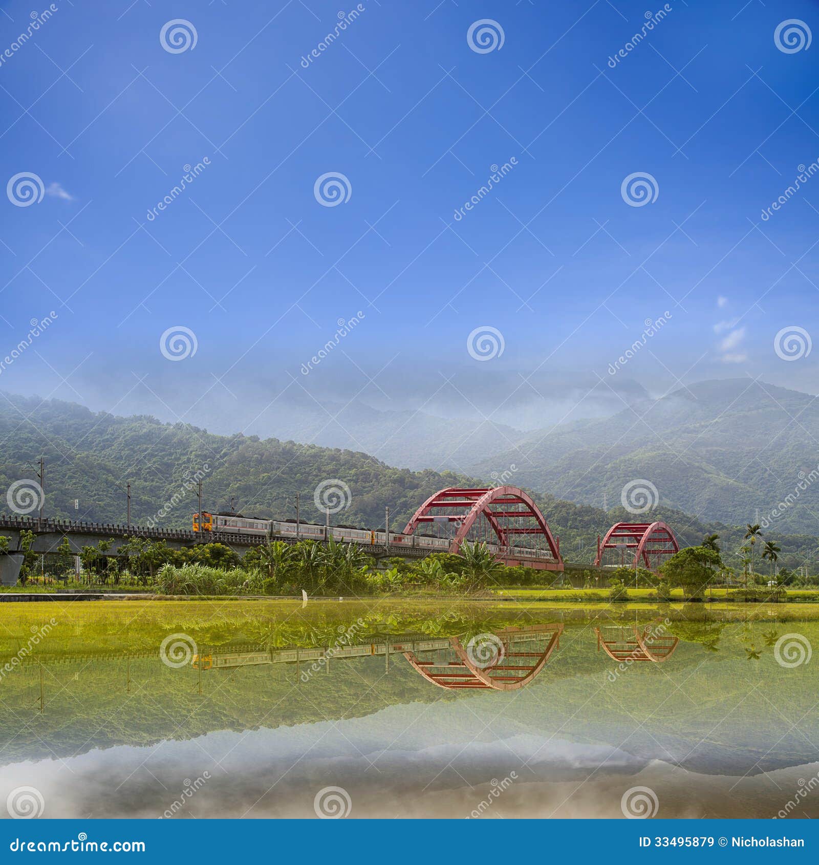 Beautiful Landscape with Train Stock Image - Image of grass, nature ...